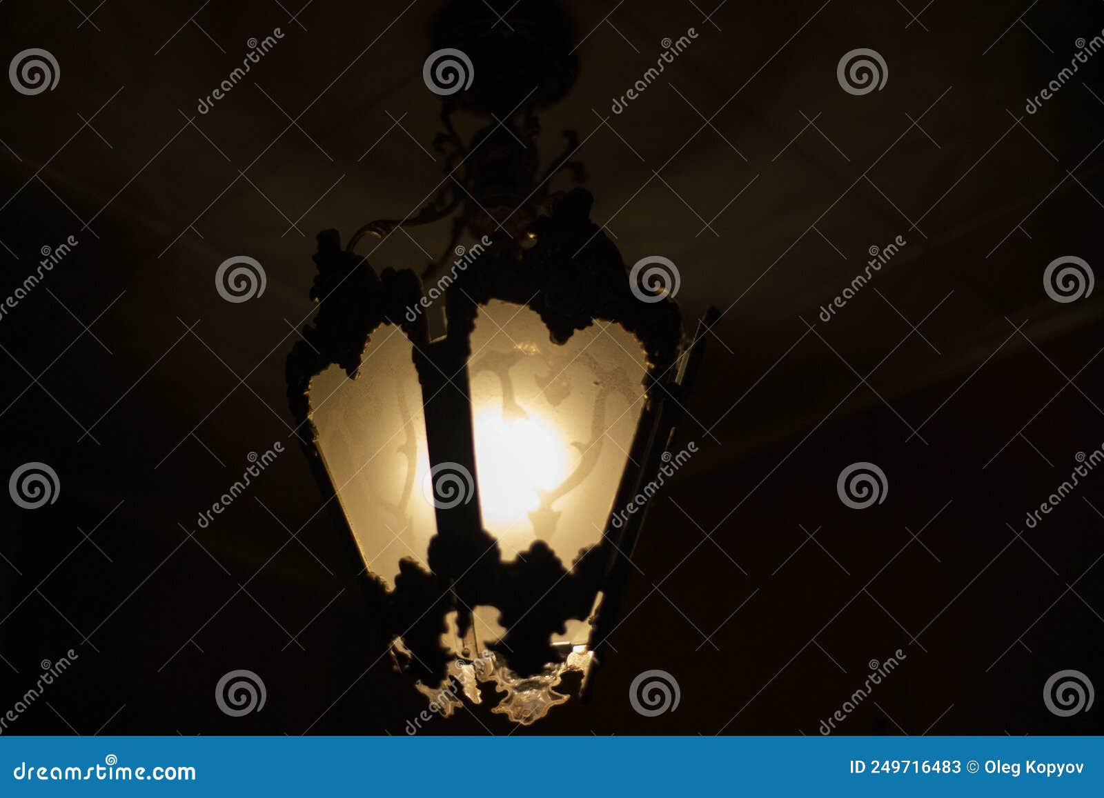 Lamp in dark. Light source stock image. Image of corrosion - 249716483