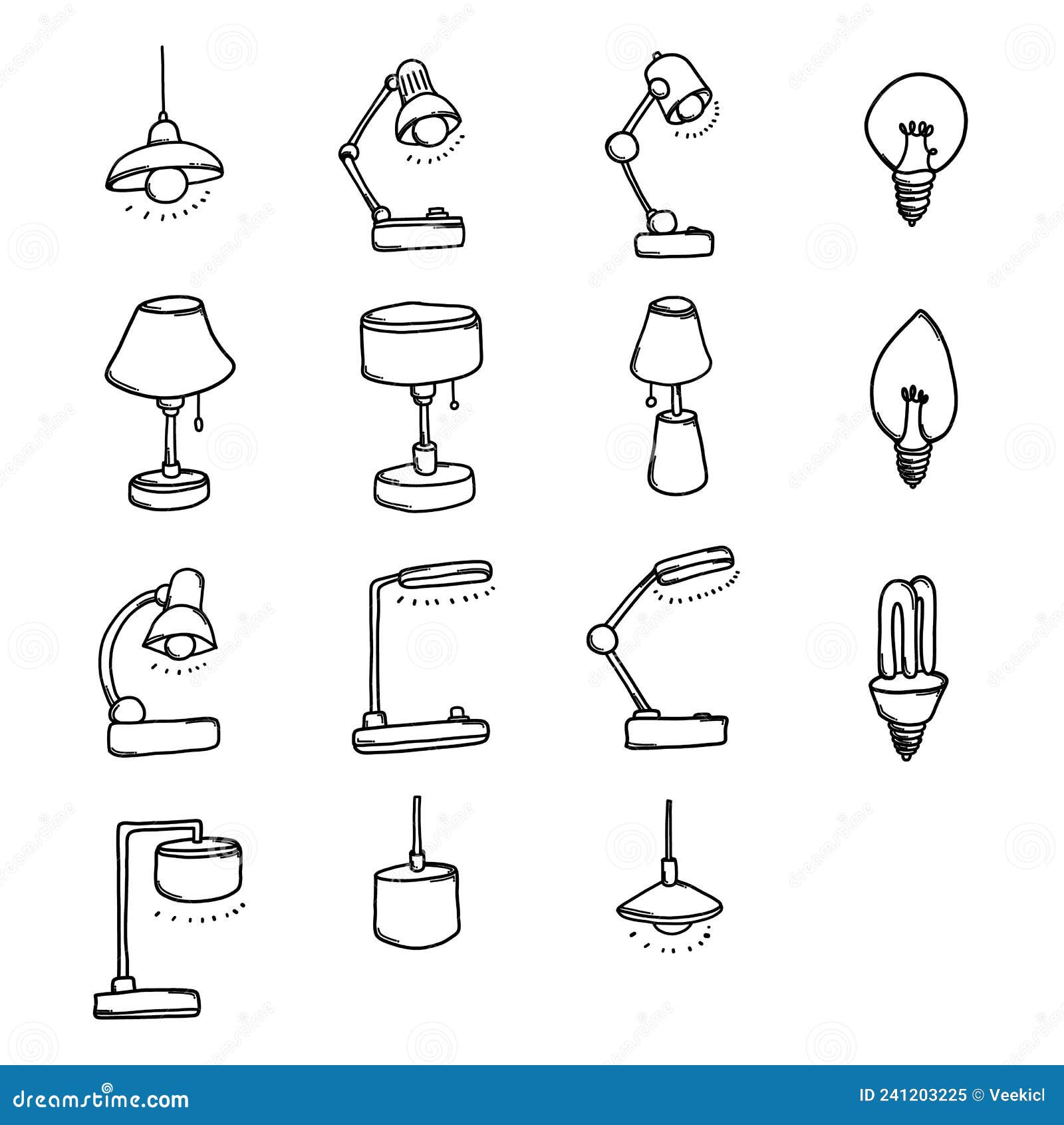 Lamp Doodle Vector Icon Set. Drawing Sketch Illustration Hand Drawn ...