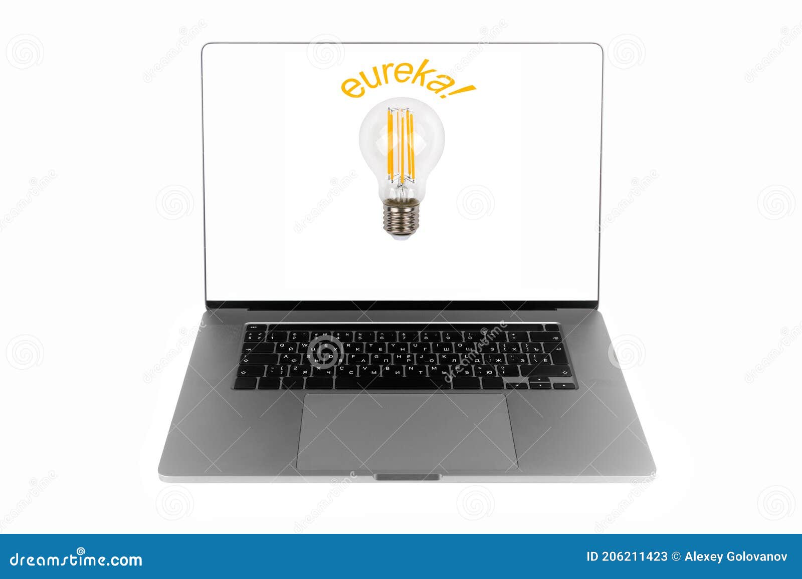 Lamp and Eureka Lettering on Laptop Display, the Concept of Sudden ...