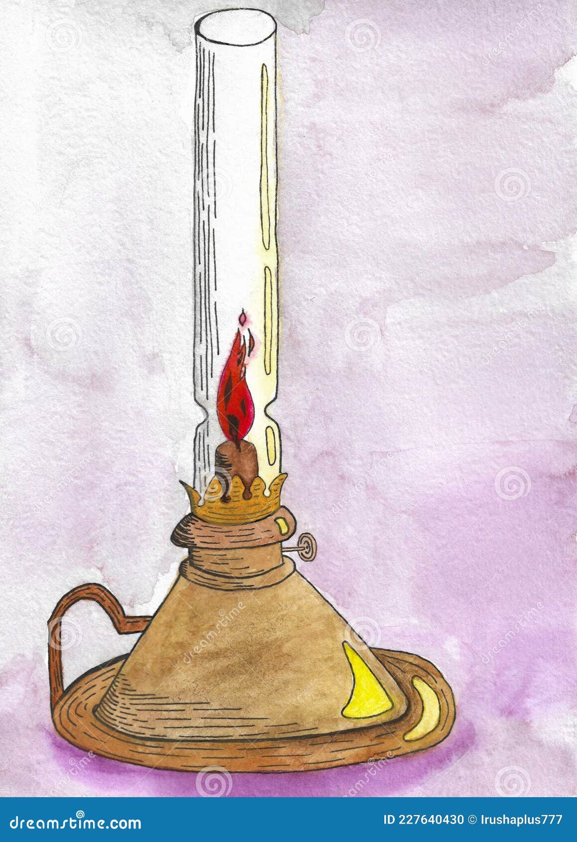 Lamp with Fire and Light from it. Drawn by Hand with Watercolor ...
