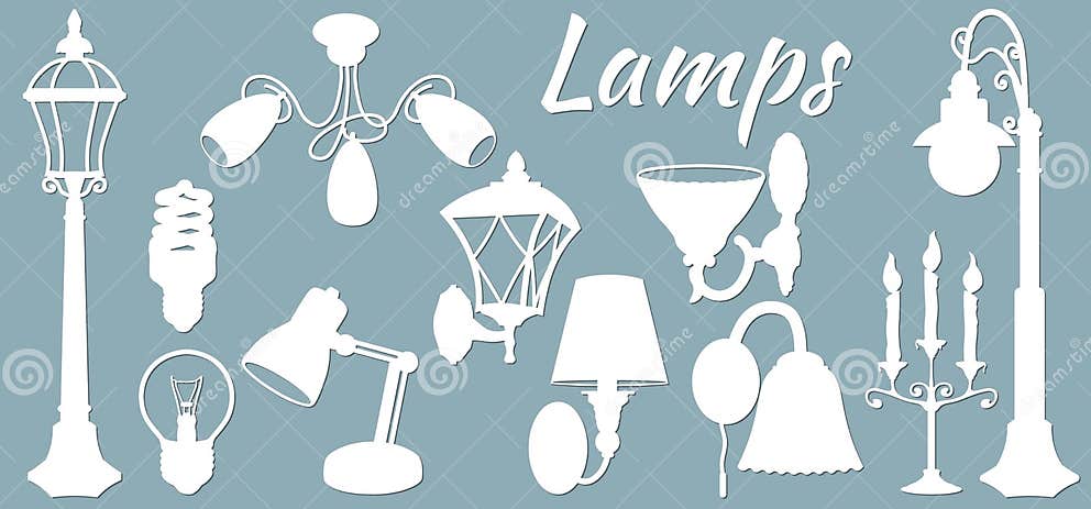 Lamp, Floor Lamp, Wall Lamp. Vector Illustration. Set of Paper Lamp ...