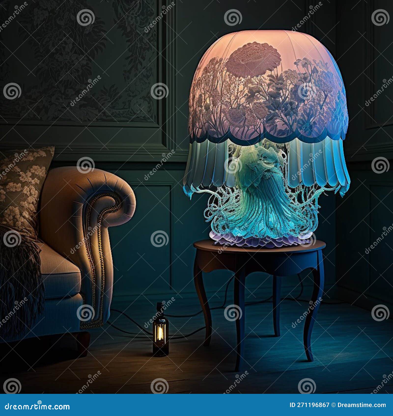 A Lamp with a Flower Pattern on it Stock Illustration - Illustration of ...