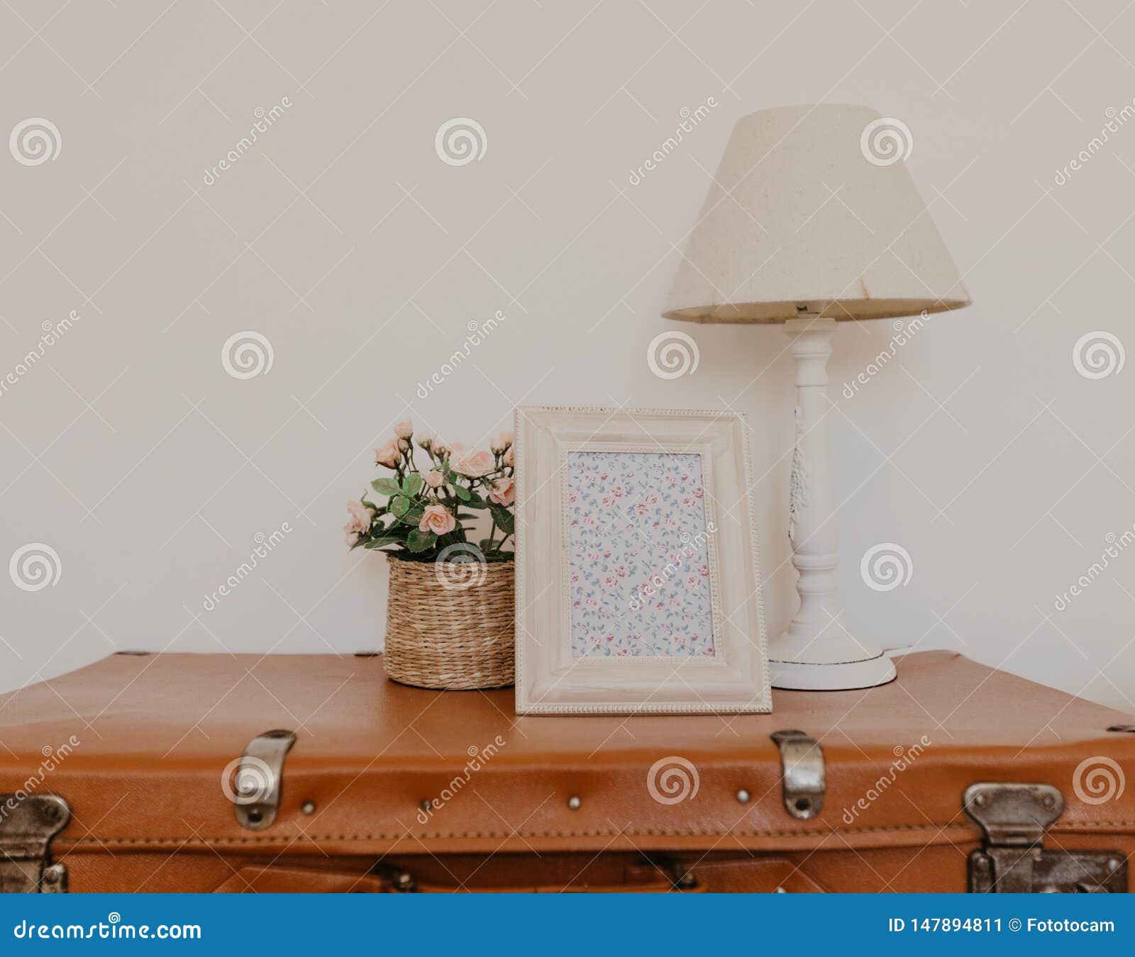 Lamp Frame and Flower on an Old Suitcase Stock Image - Image of filter ...