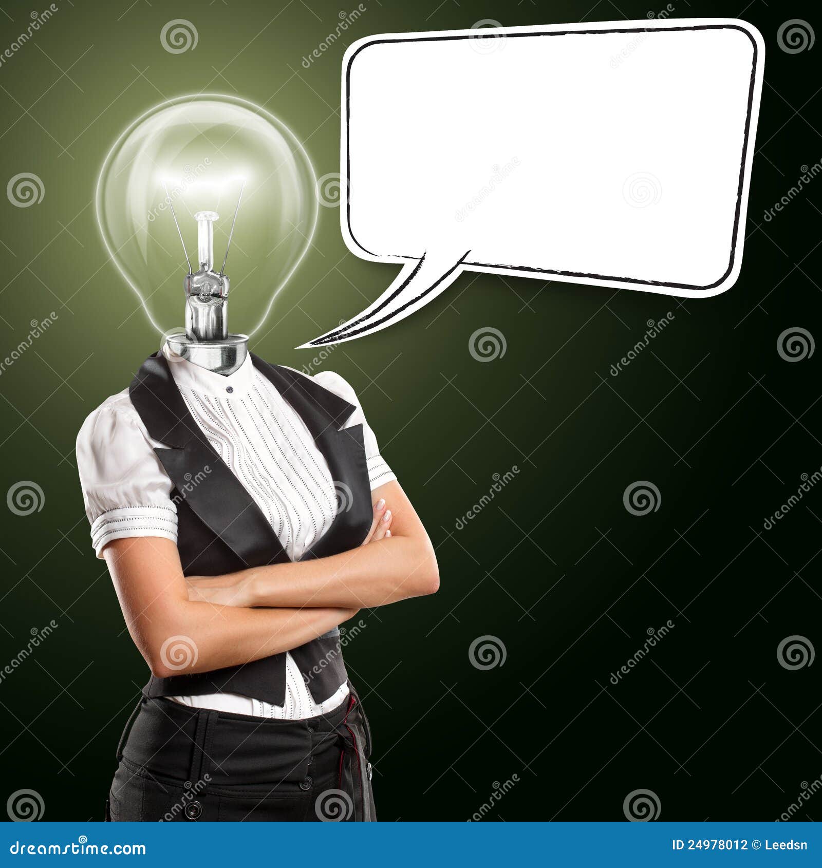 Lamp Head Business Woman with Speech Bubble Stock Photo - Image of ...