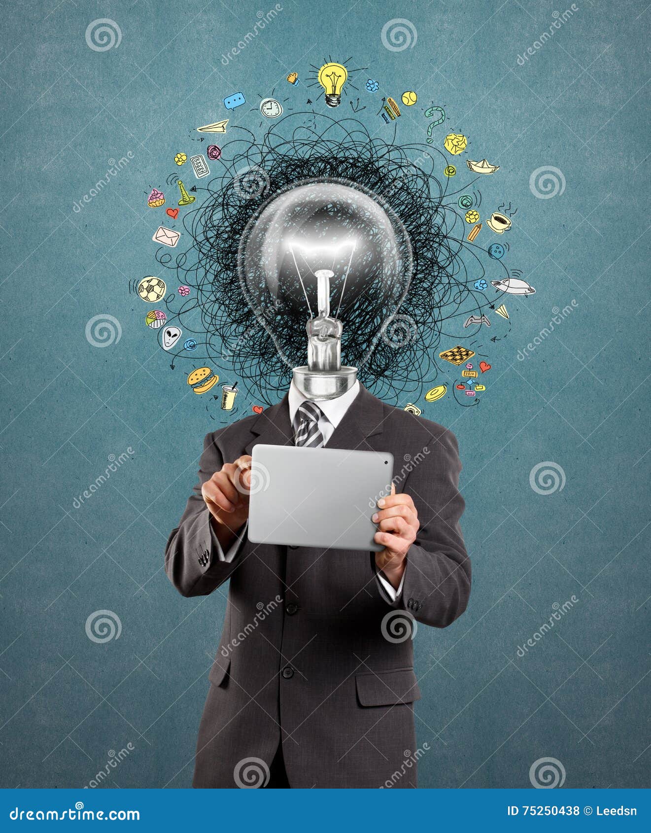 Lamp Head Man Have Got an Idea Stock Photo - Image of work, people ...