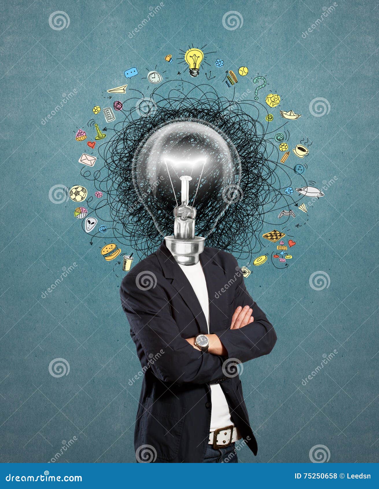 Lamp Head Man Have Got an Idea Stock Illustration - Illustration of ...