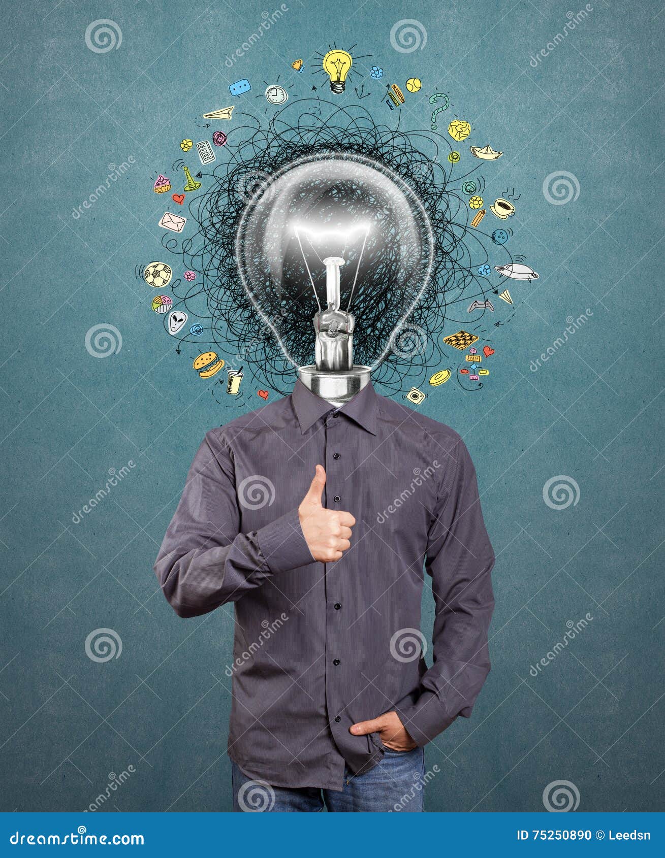 Lamp Head Man Have Got an Idea Stock Photo - Image of thinking, brain ...