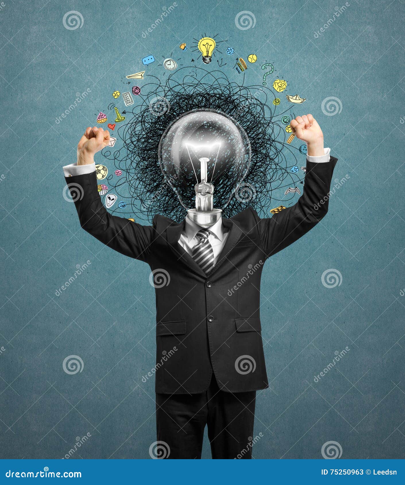 Lamp Head Man Have Got an Idea Stock Image - Image of think, people ...