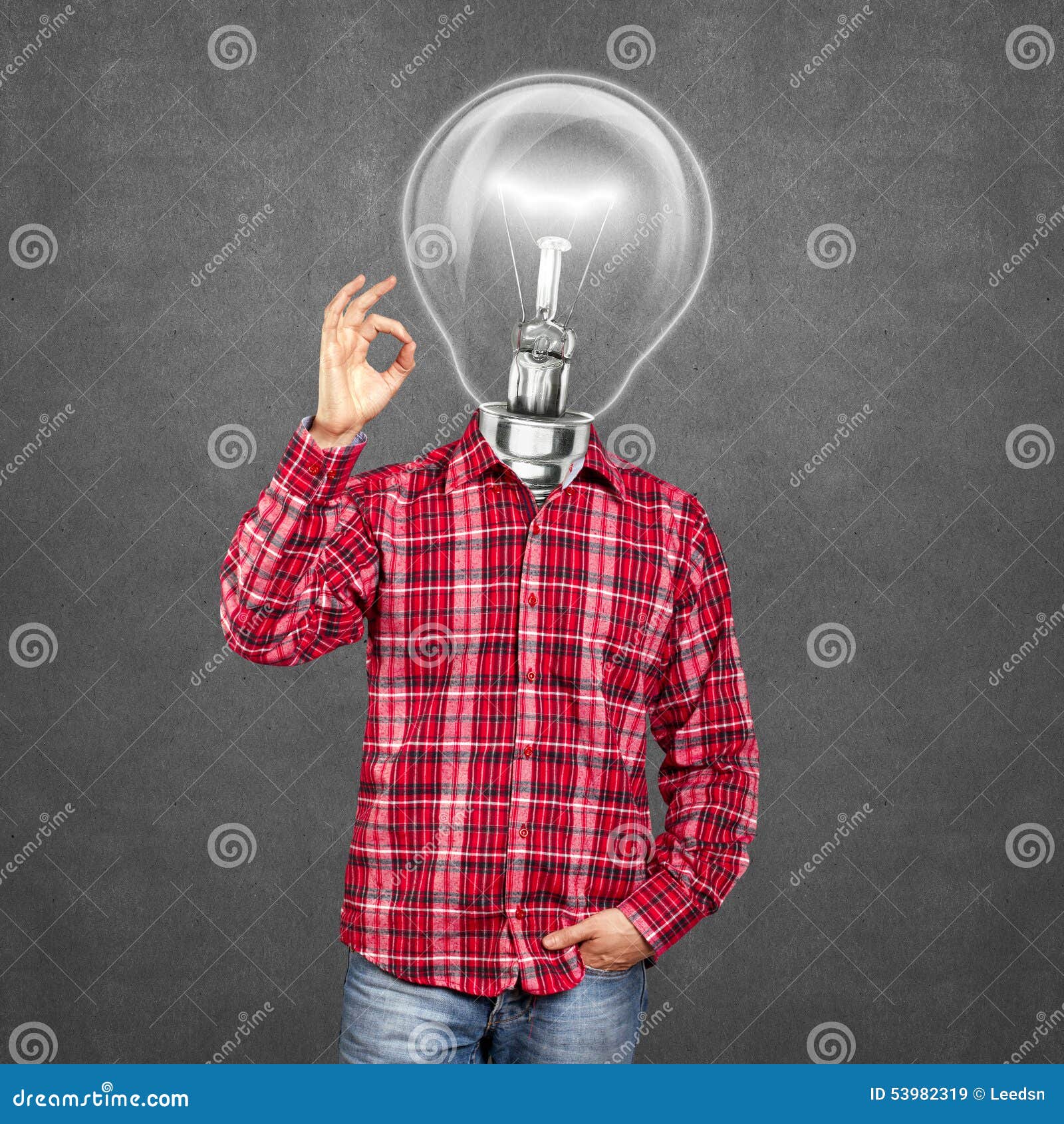 Lamp Head Man Shows OK stock image. Image of start, head - 53982319