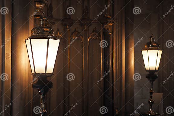 A Lamp in Home Against White Wall Stock Photo - Image of antique, gold ...