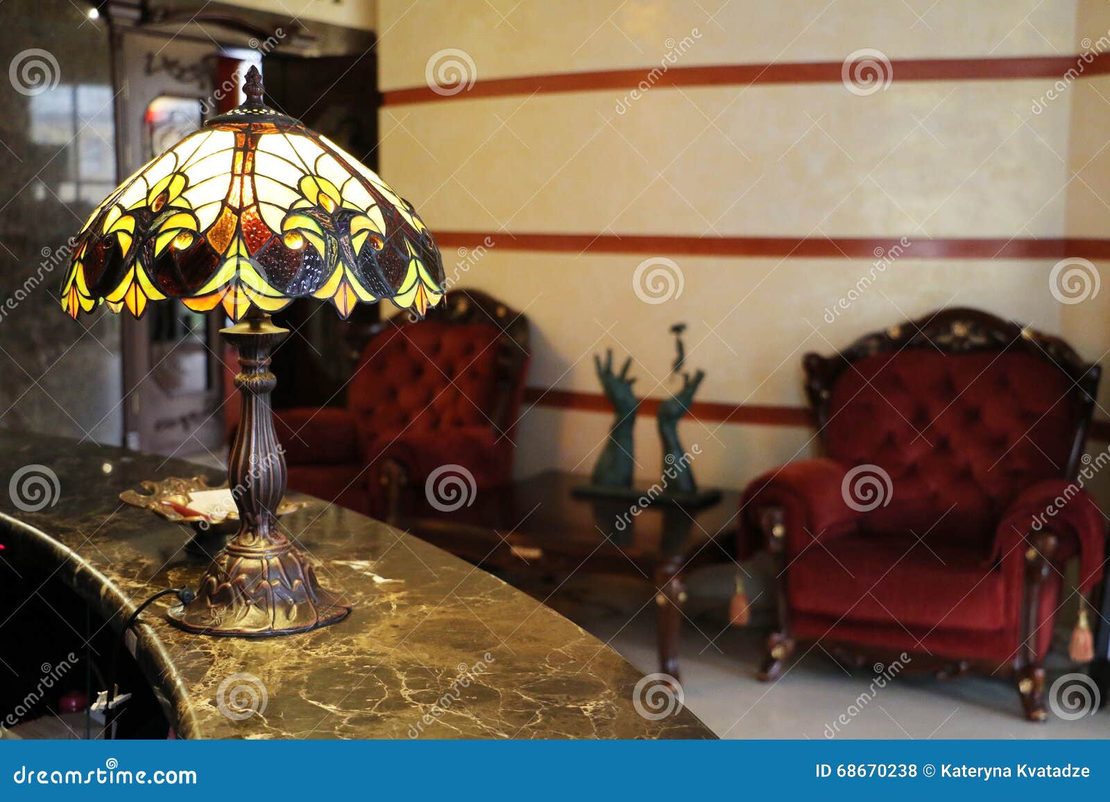 Lamp at hotel reception. stock photo. Image of chairs - 68670238