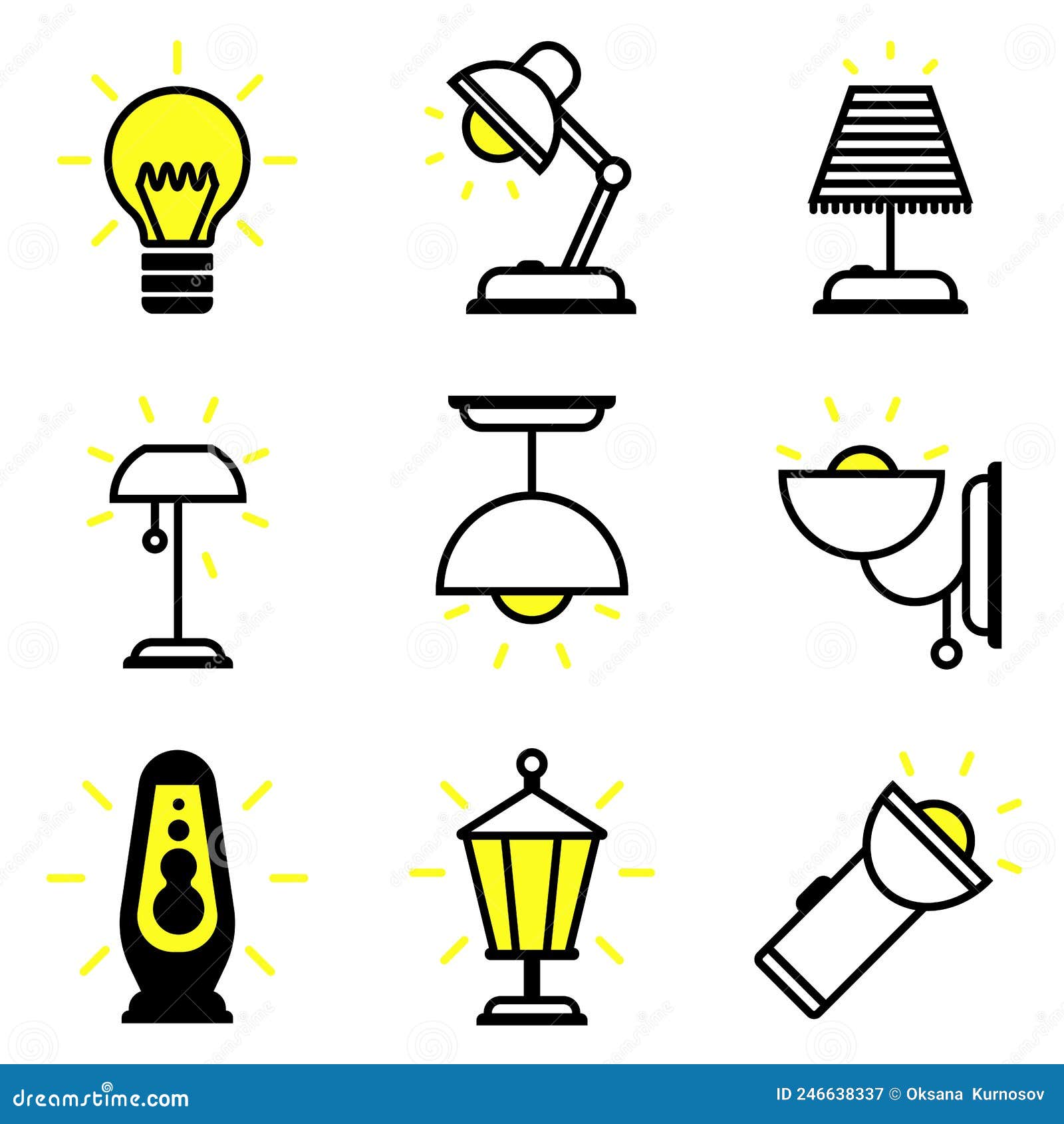 Lamp Icon Set, Lighting Store Flat Design, Brand Identity Graphics ...