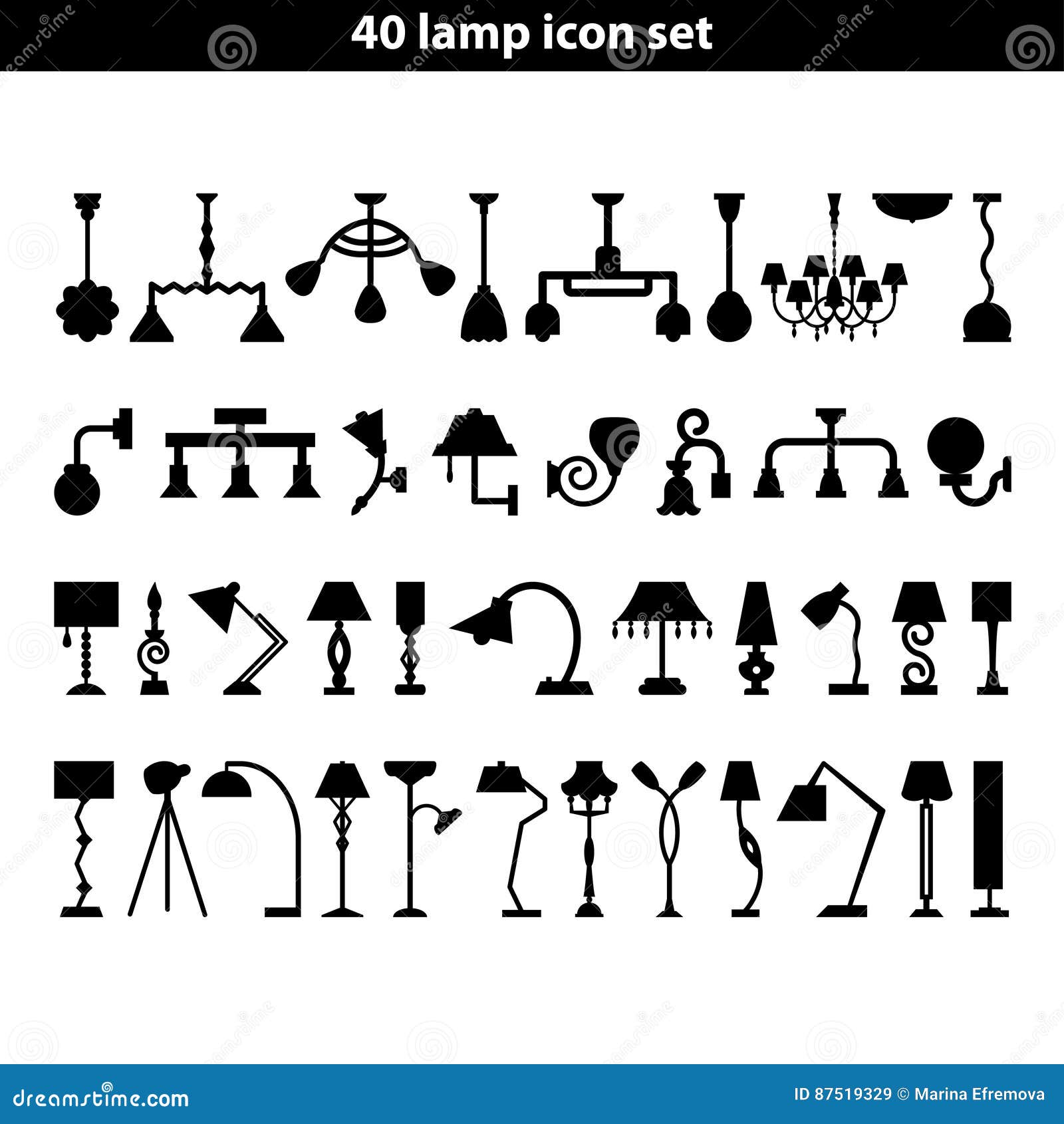 40 lamp icon set. stock vector. Illustration of lantern - 87519329