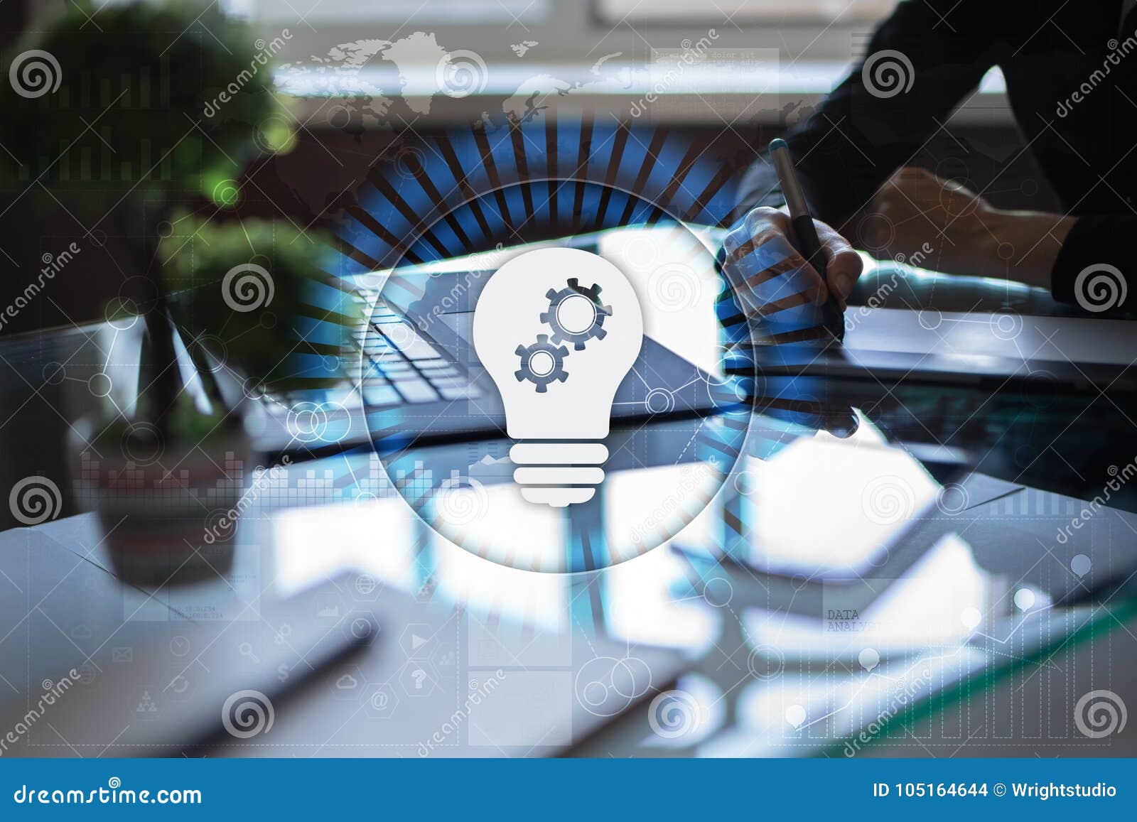 Lamp Icon on Virtual Screen. Business Solution Stock Photo - Image of ...
