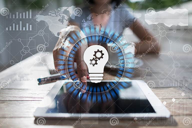 Lamp Icon on Virtual Screen. Business Solution Stock Image - Image of ...
