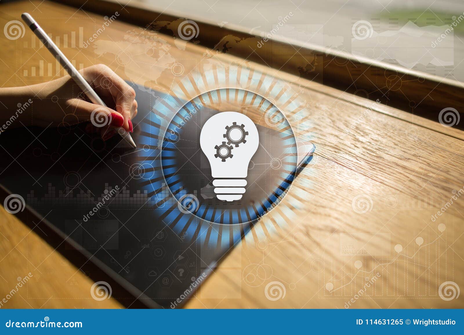 Lamp Icon on Virtual Screen. Business Solution. Innovation Concept ...