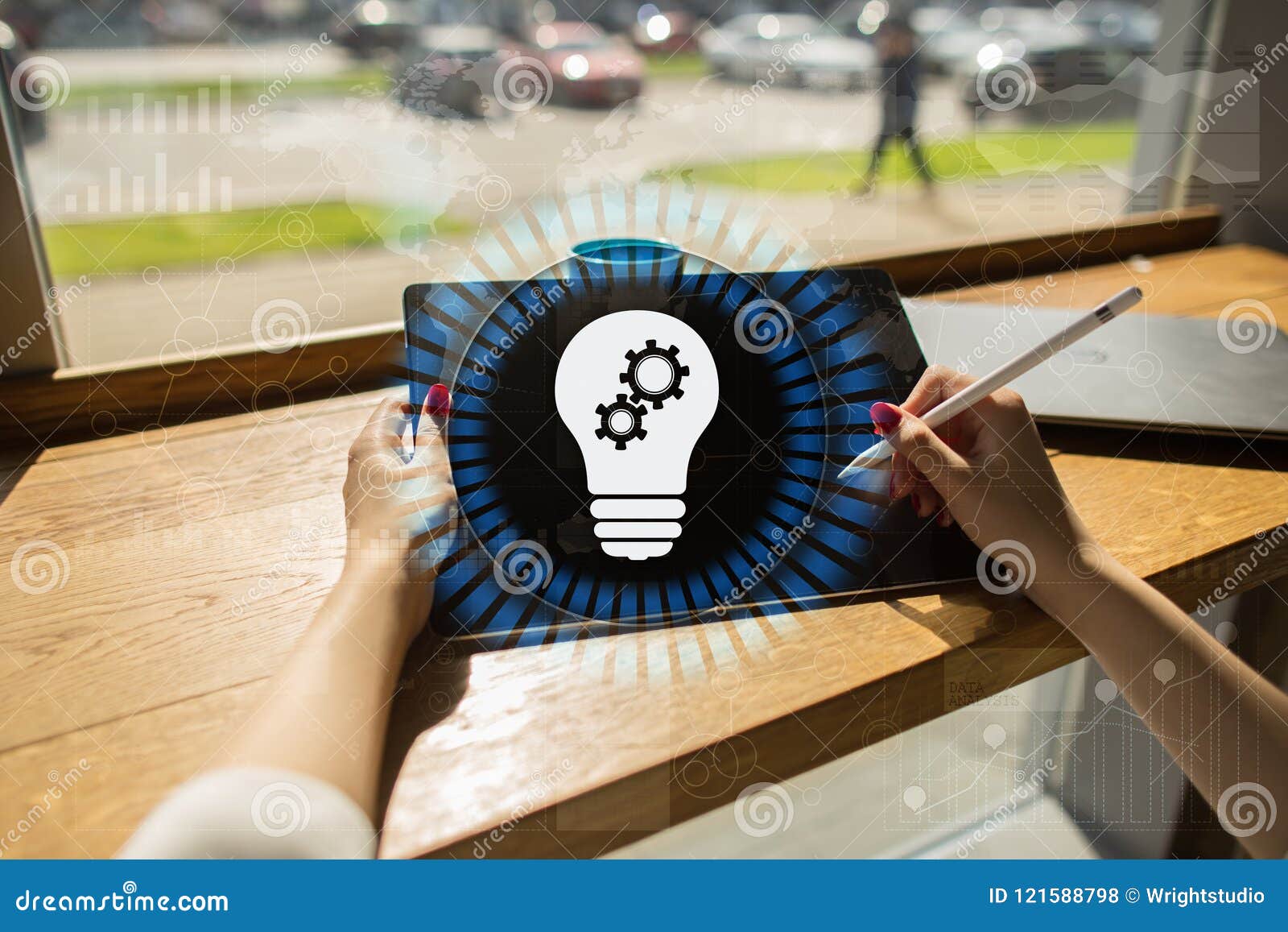 Lamp Icon on Virtual Screen. Business Solution. Innovation Concept ...