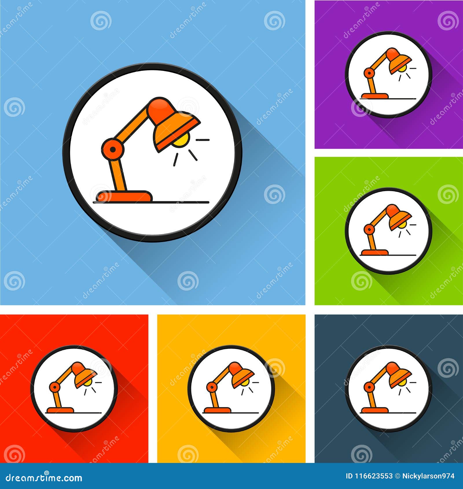 Lamp Icons with Long Shadow Stock Vector - Illustration of table, lamp ...