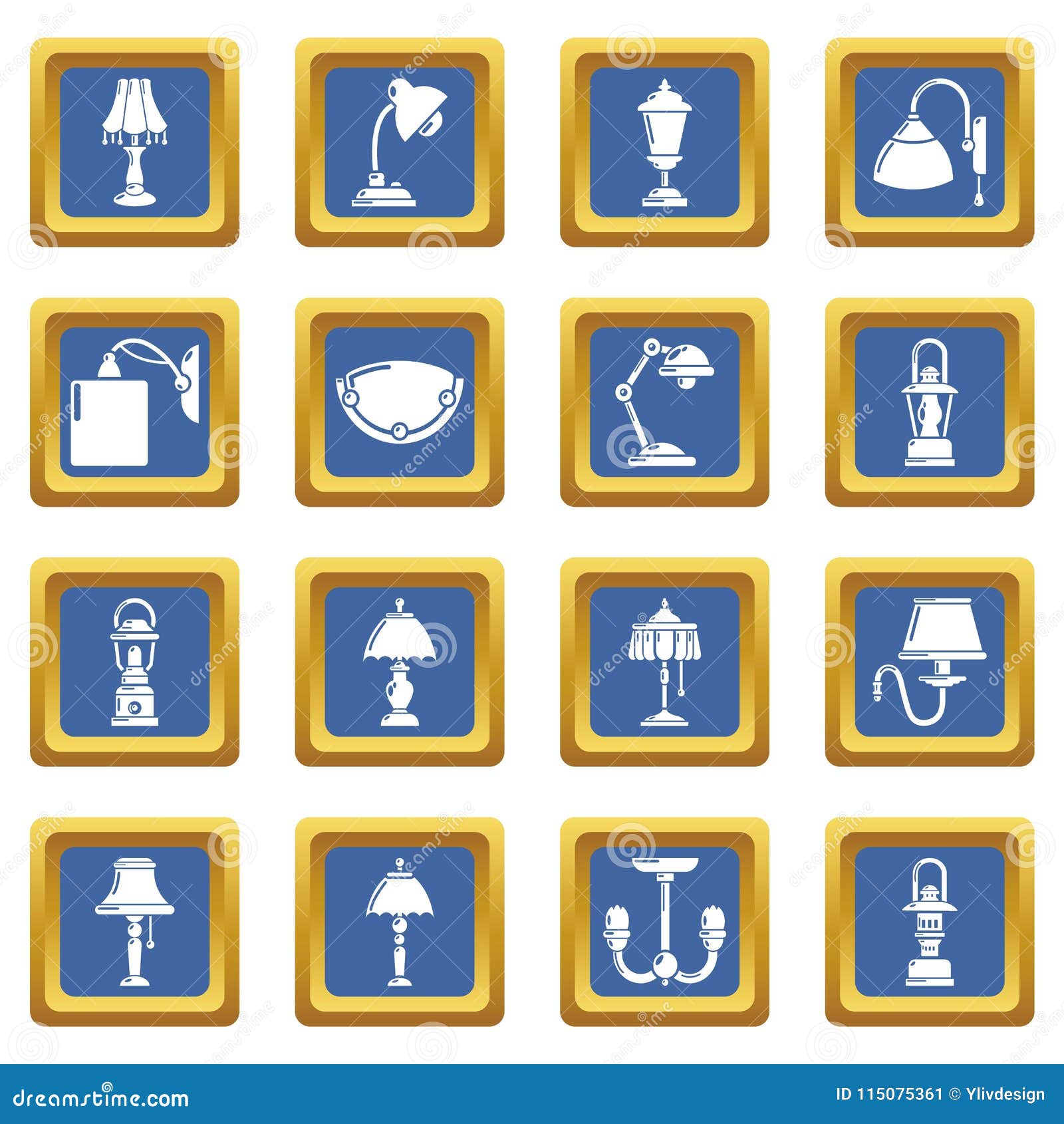 Lamp Icons Set Blue Square Vector Stock Vector - Illustration of decor ...