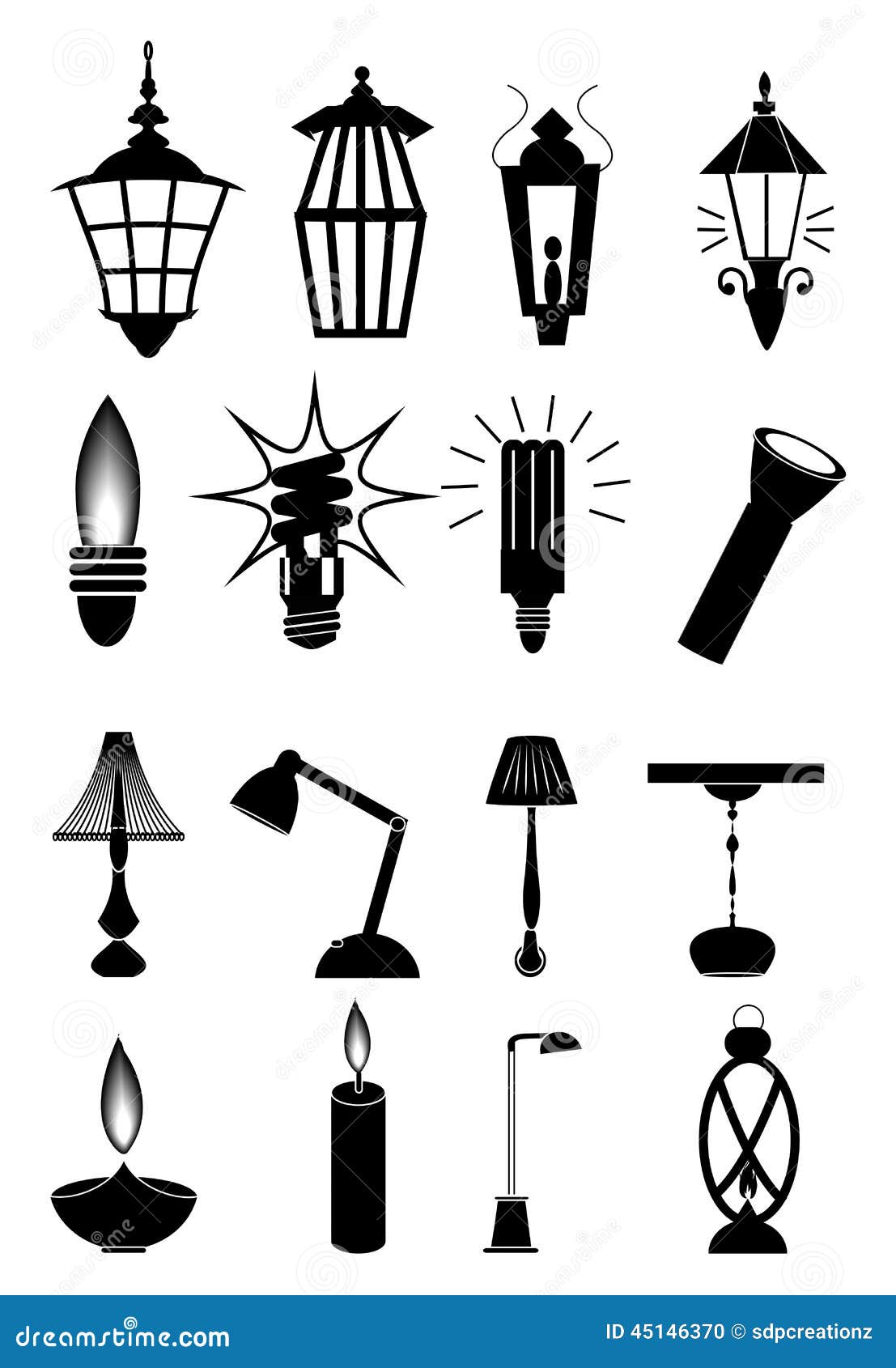 Lamp icons set stock vector. Illustration of light, graphic - 45146370