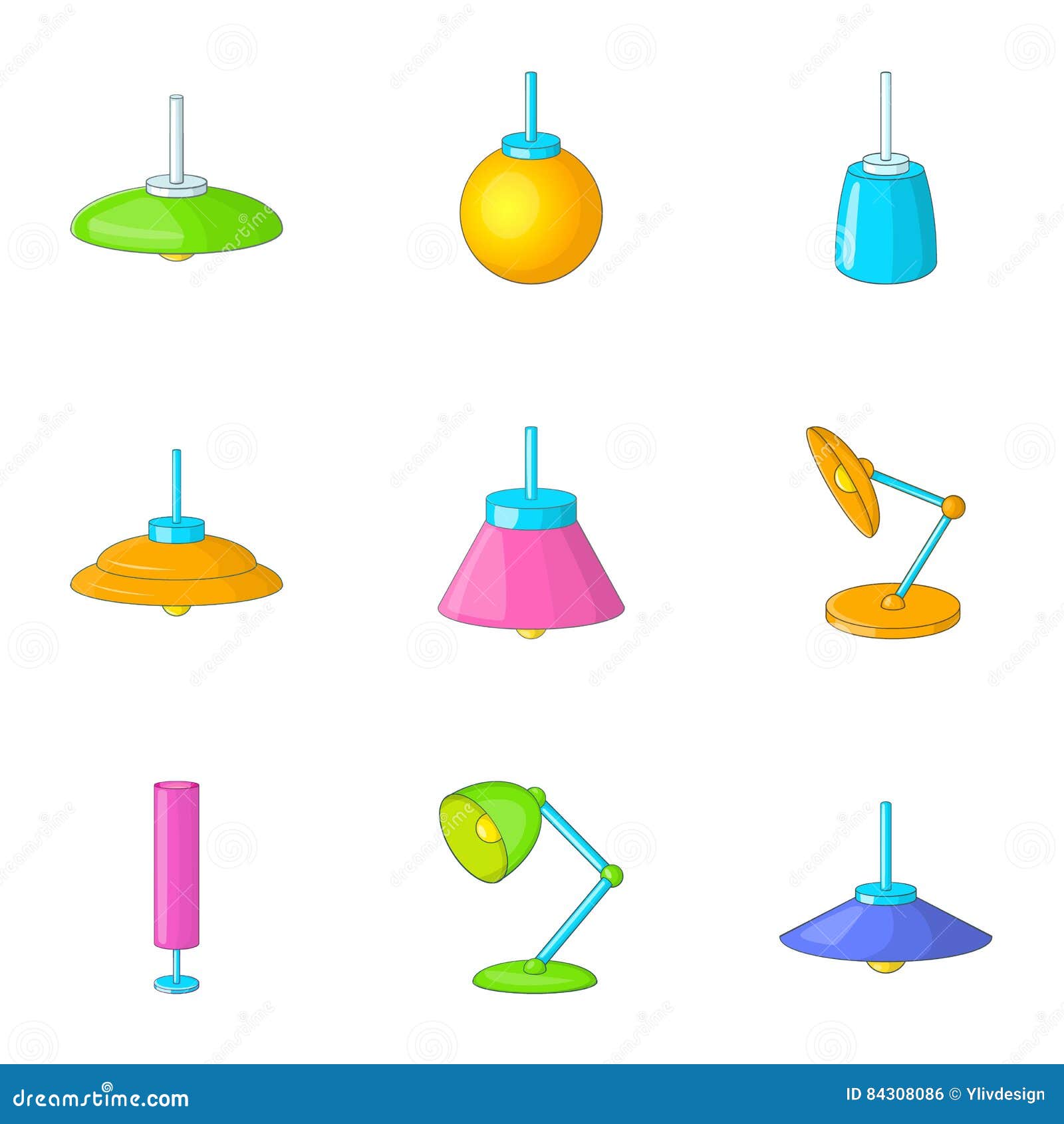 Lamp Icons Set, Cartoon Style Stock Vector - Illustration of chandelier ...