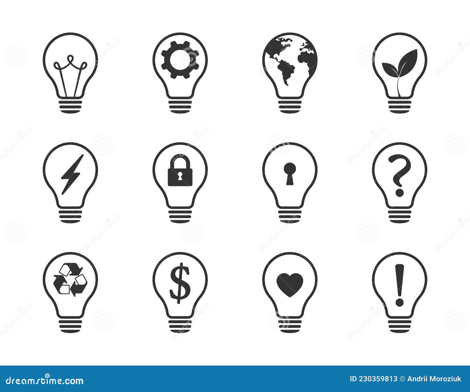 Lamp Icons Set. Idea Lamp Icon Collection Stock Illustration ...