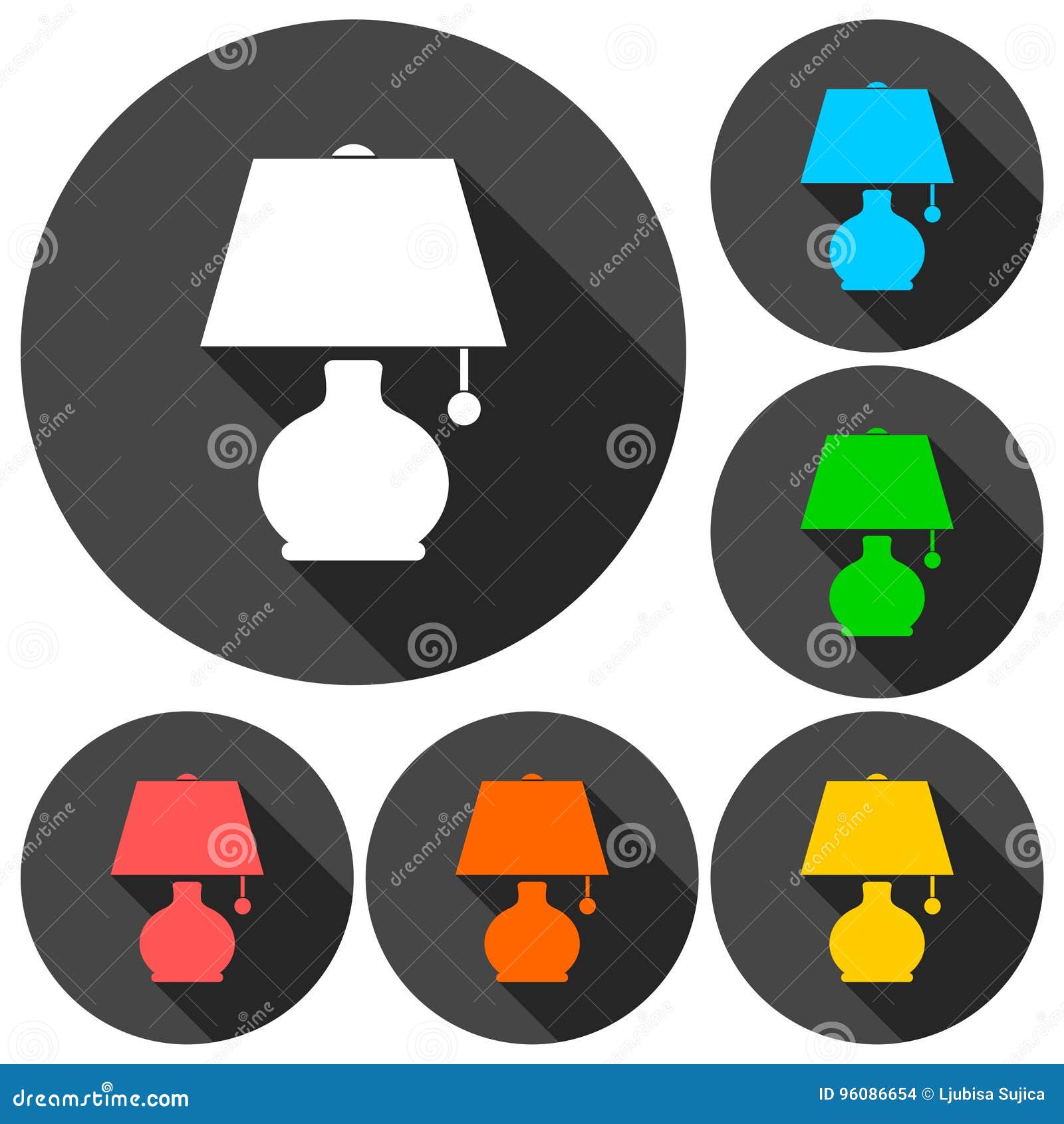 Lamp Icons Set with Long Shadow Stock Vector - Illustration of ...