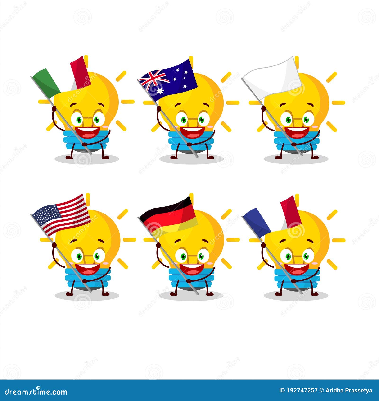 Lamp Ideas Cartoon Character Bring the Flags of Various Countries Stock ...