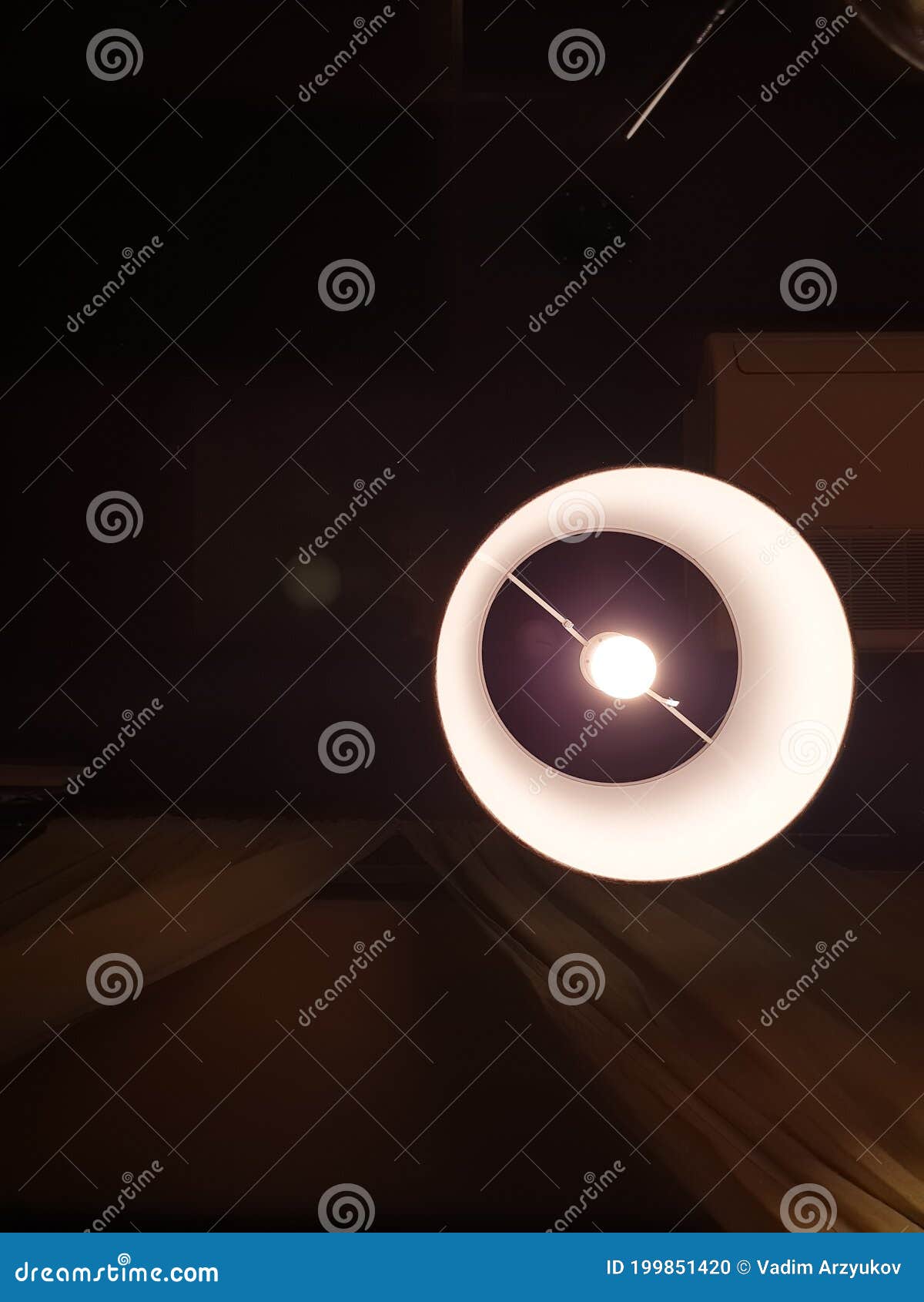 Lamp in a Lampshade, in a Dark Room, Bottom View Stock Photo - Image of ...