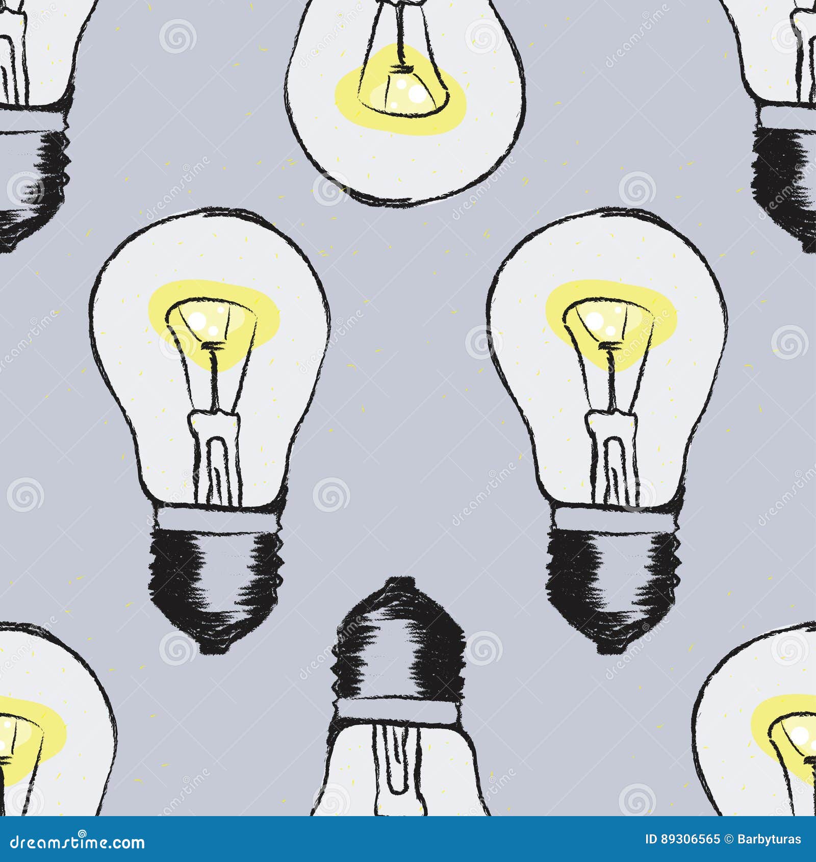 Lamp Light Bulb Hand Drawn Seamless Pattern Design. Stock Illustration ...