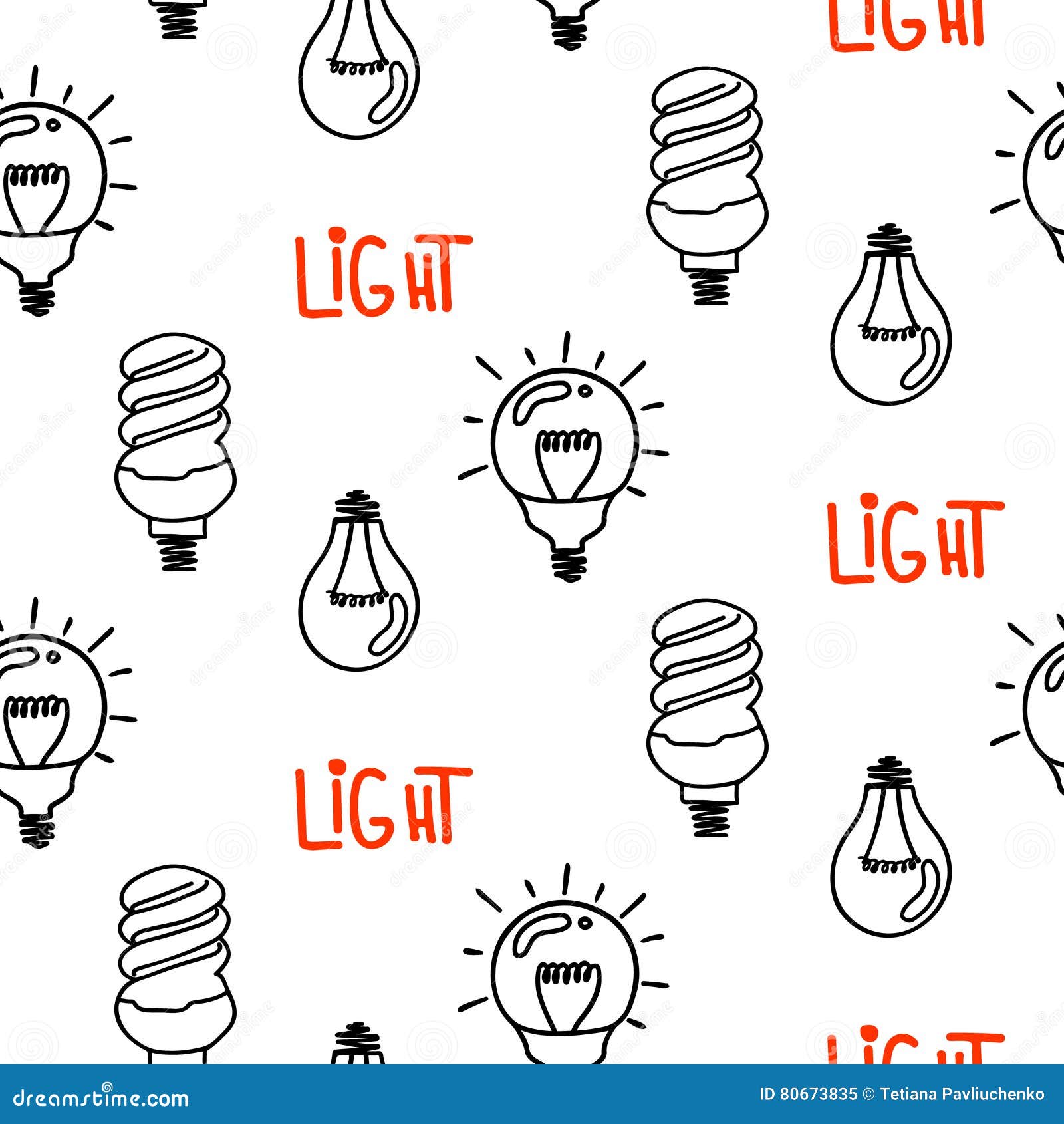 Lamp Light Bulb Hand Drawn Seamless Pattern Design. Light Bulbs Icon ...