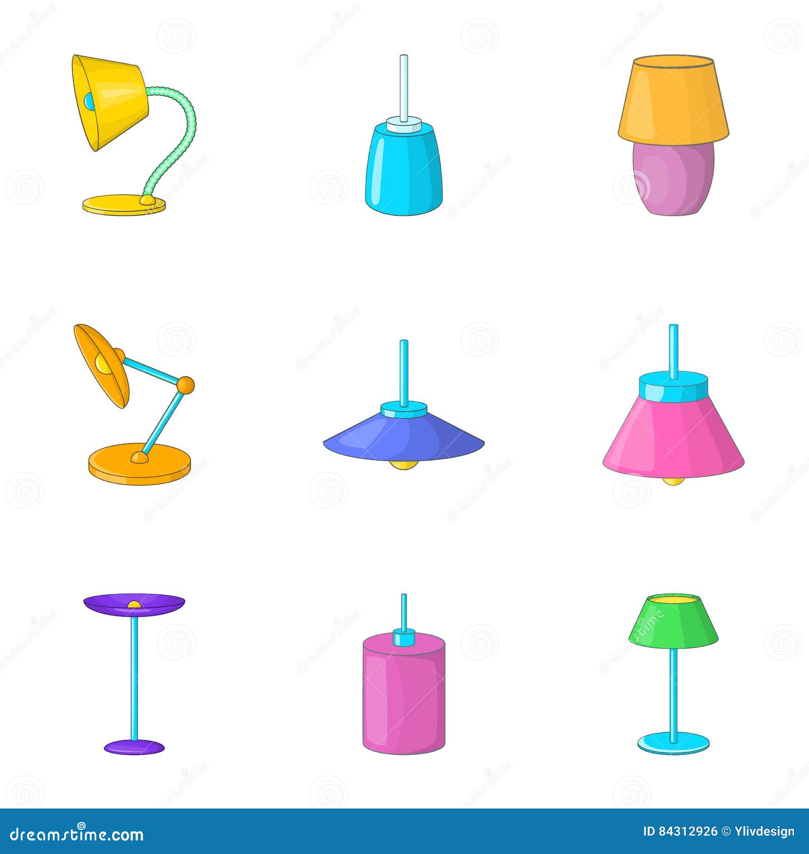 Lamp Light Icons Set, Cartoon Style Stock Vector - Illustration of ...