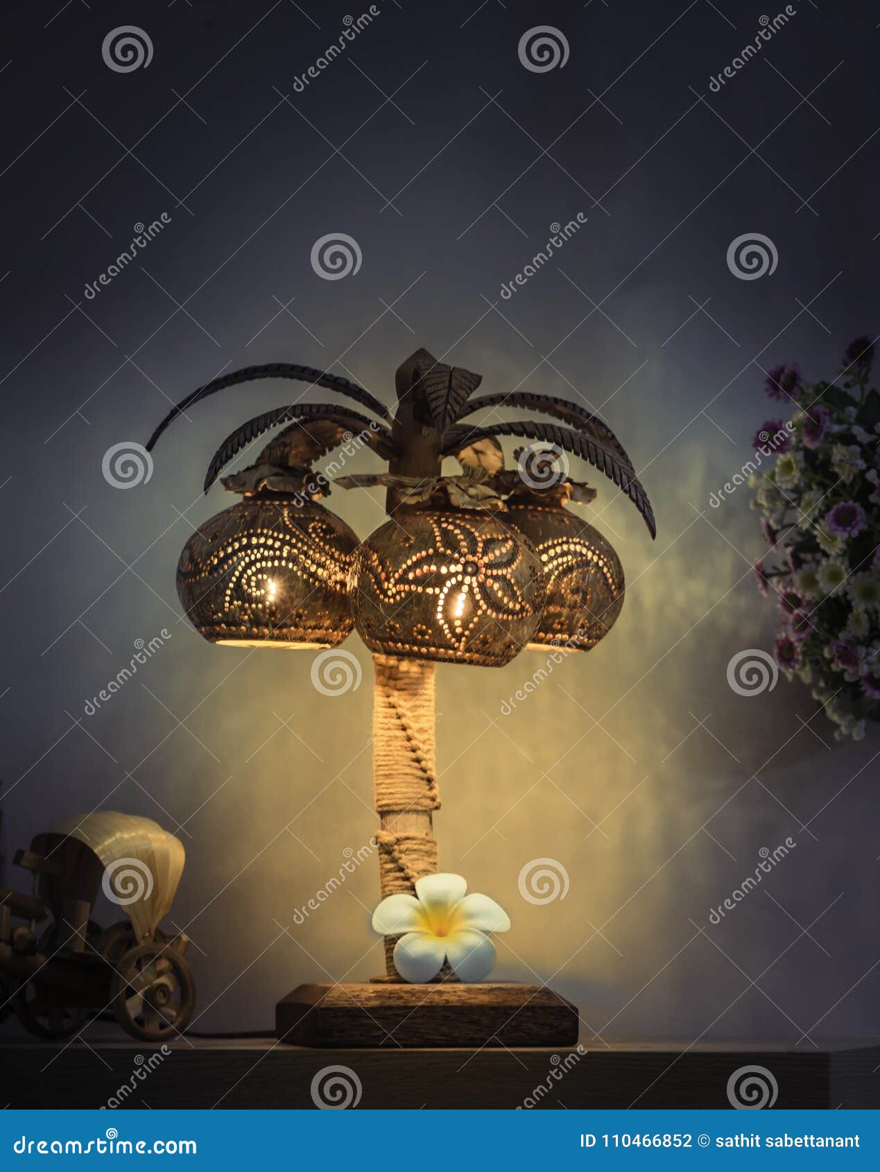 Lamp Made of Coconut Shell with Flowers Stock Photo - Image of ...