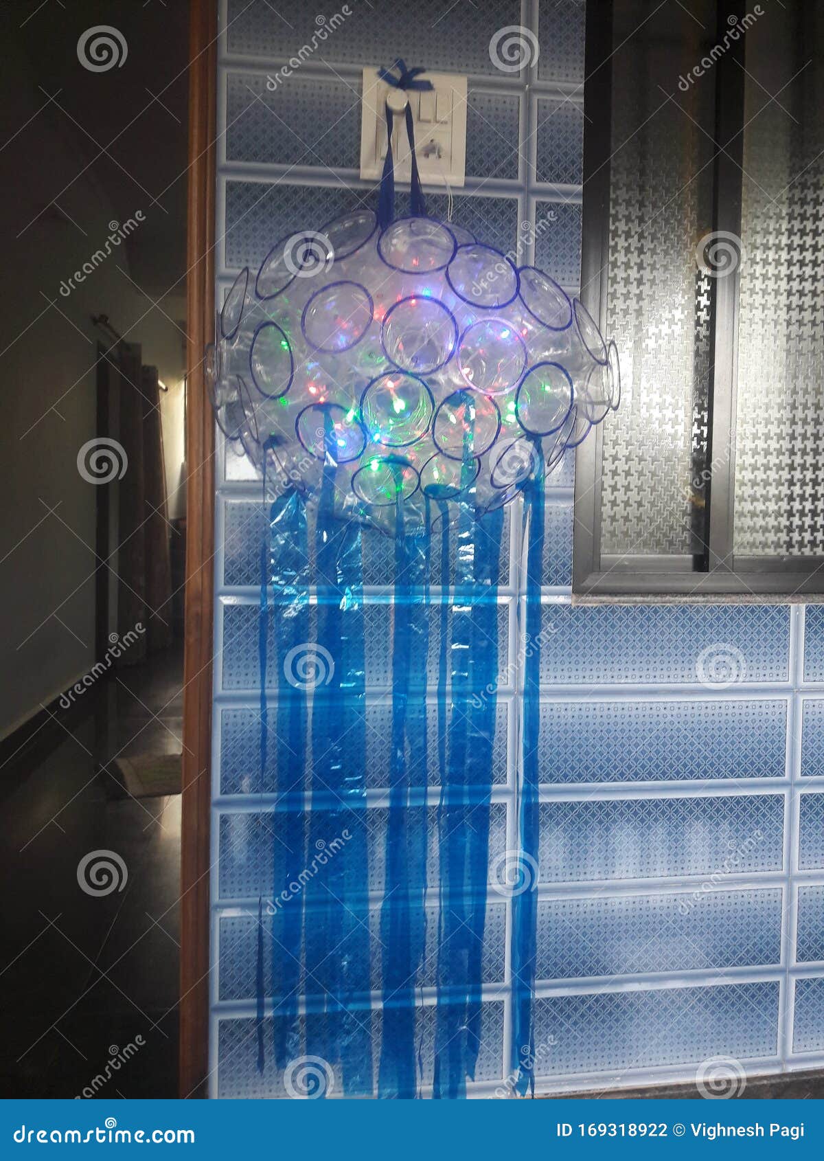 Lamp Made of Plastic Glasses. with Lighting Work Stock Photo - Image of ...