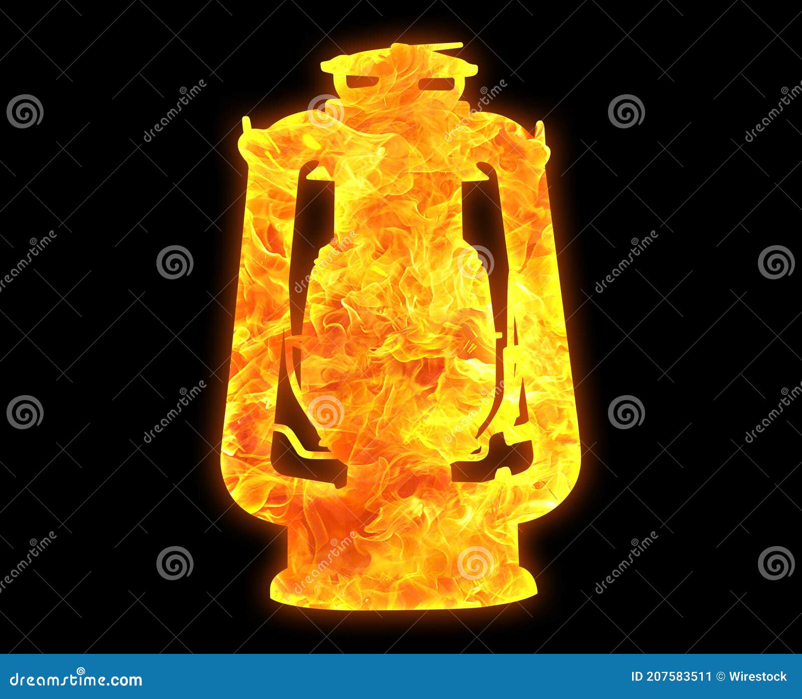 Lamp Outline with a Bright Fire Pattern Isolated on a Black Background ...