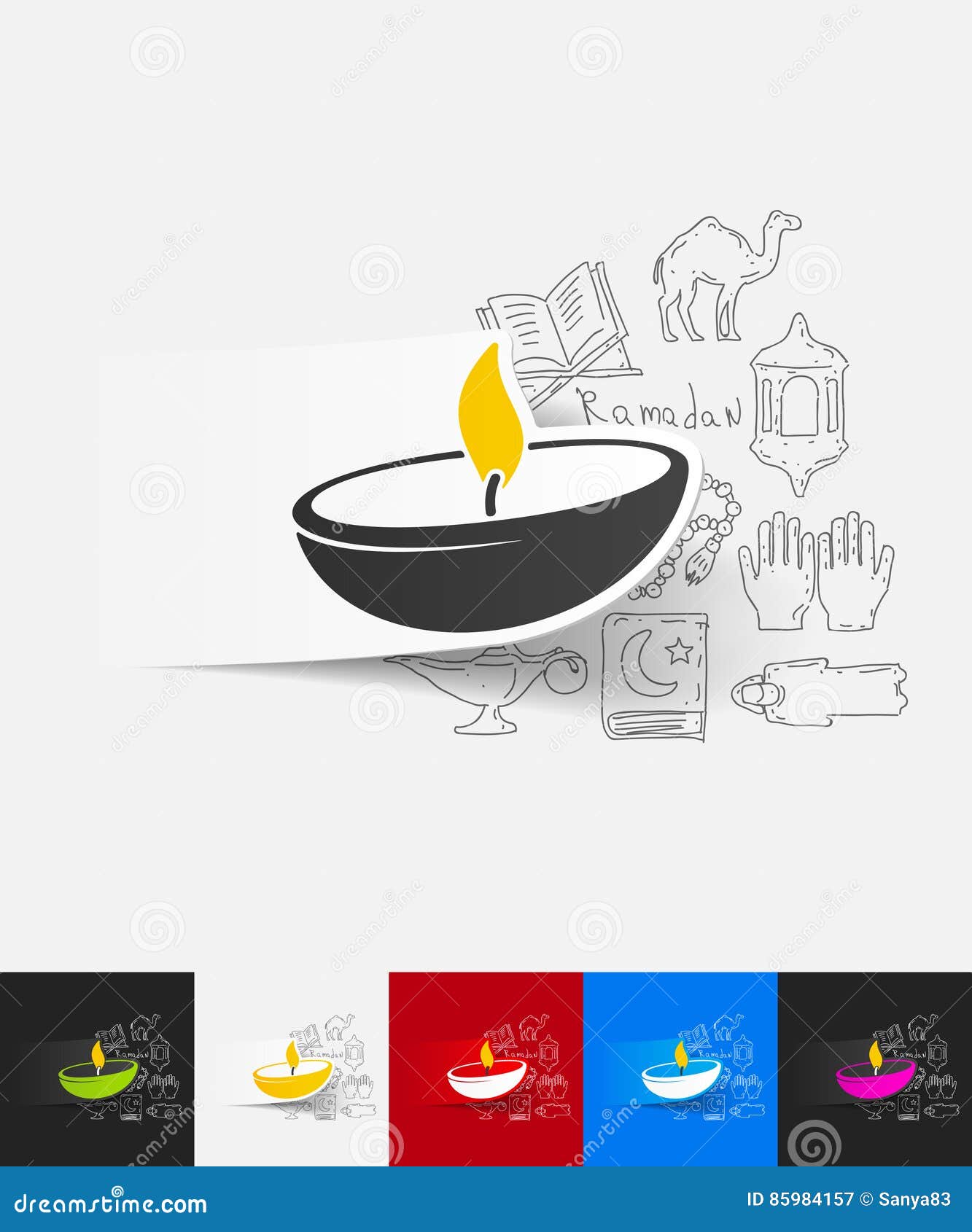 Lamp Paper Sticker with Hand Drawn Elements Stock Vector - Illustration ...