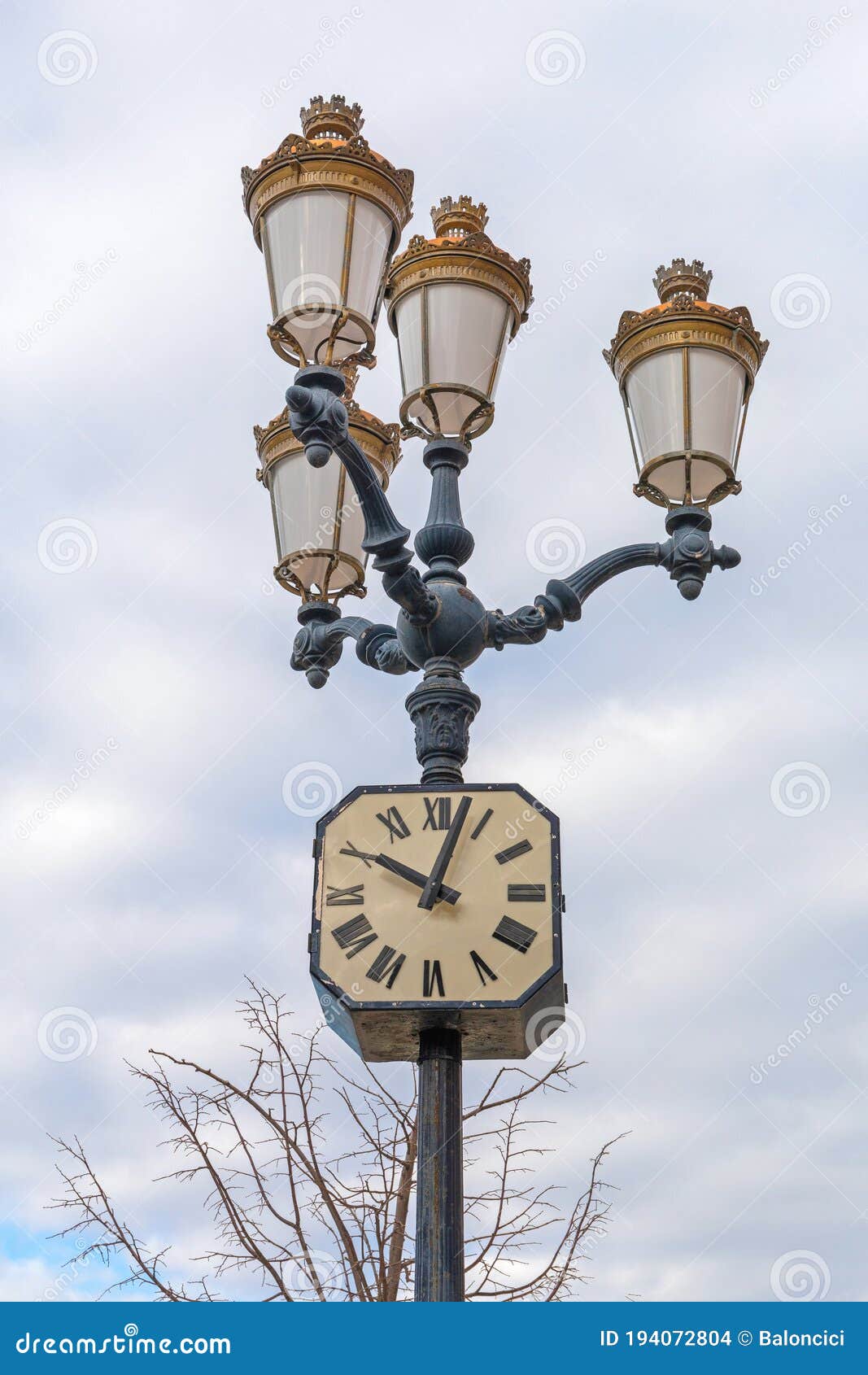 Lamp Pole Clock stock photo. Image of style, post, clock - 194072804