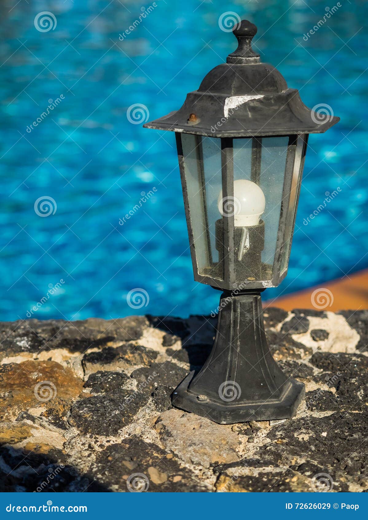 Lamp In Swimming Pool With Warning Sign Showing The Depth Of The ...