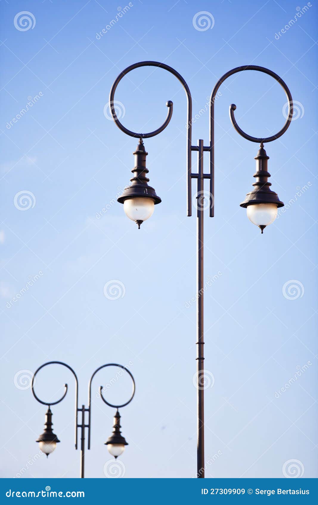 Lamp Post Against Clear Blue Sky Stock Image - Image of black, artistic ...