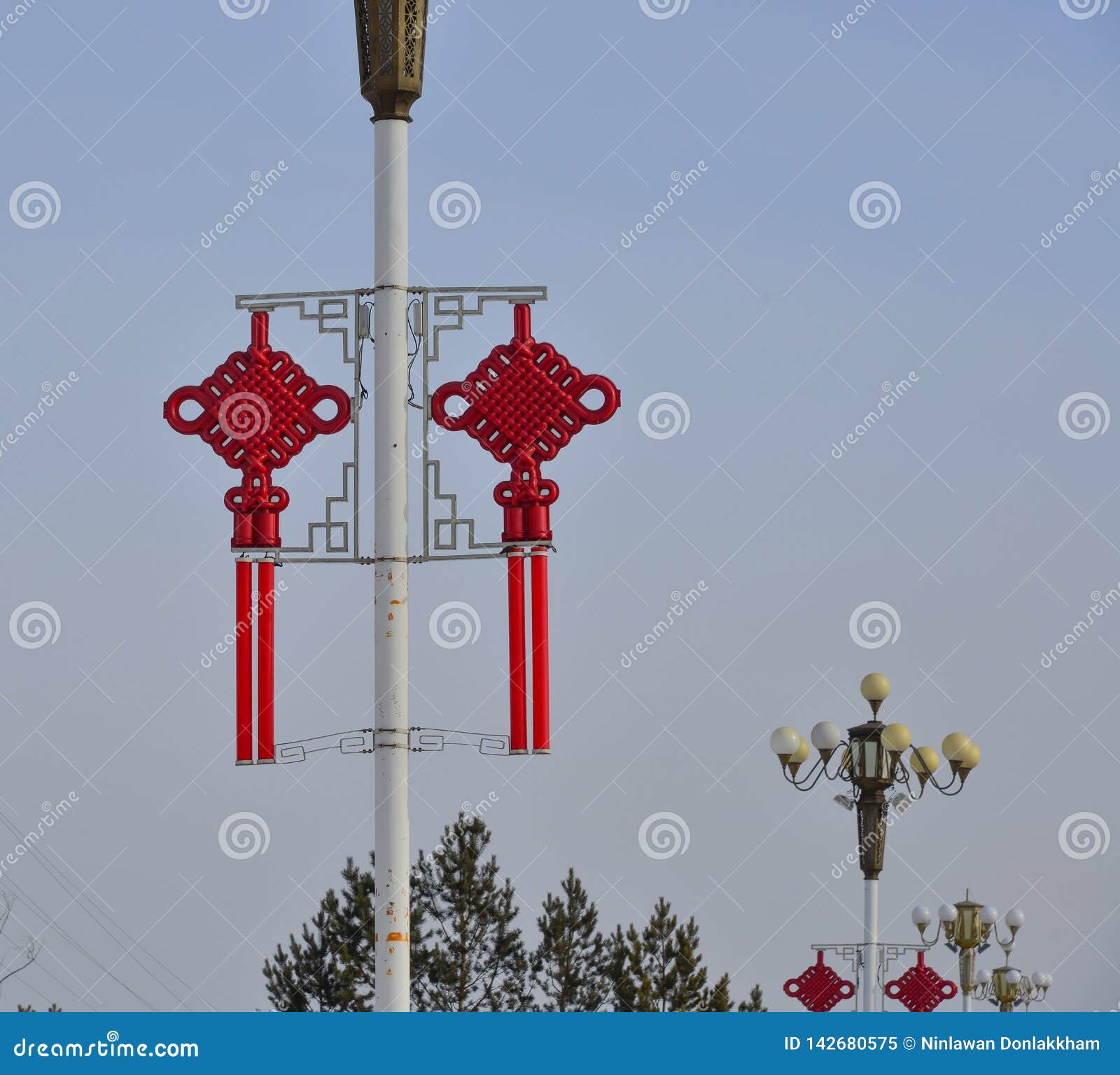 Lamp Post with Chinese Decorations Stock Image - Image of culture ...