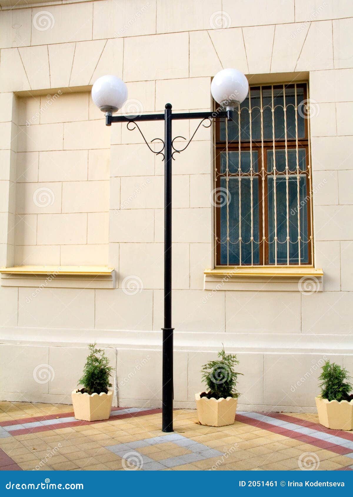 Lamp Post in Courtyard stock image. Image of post, potted - 2051461
