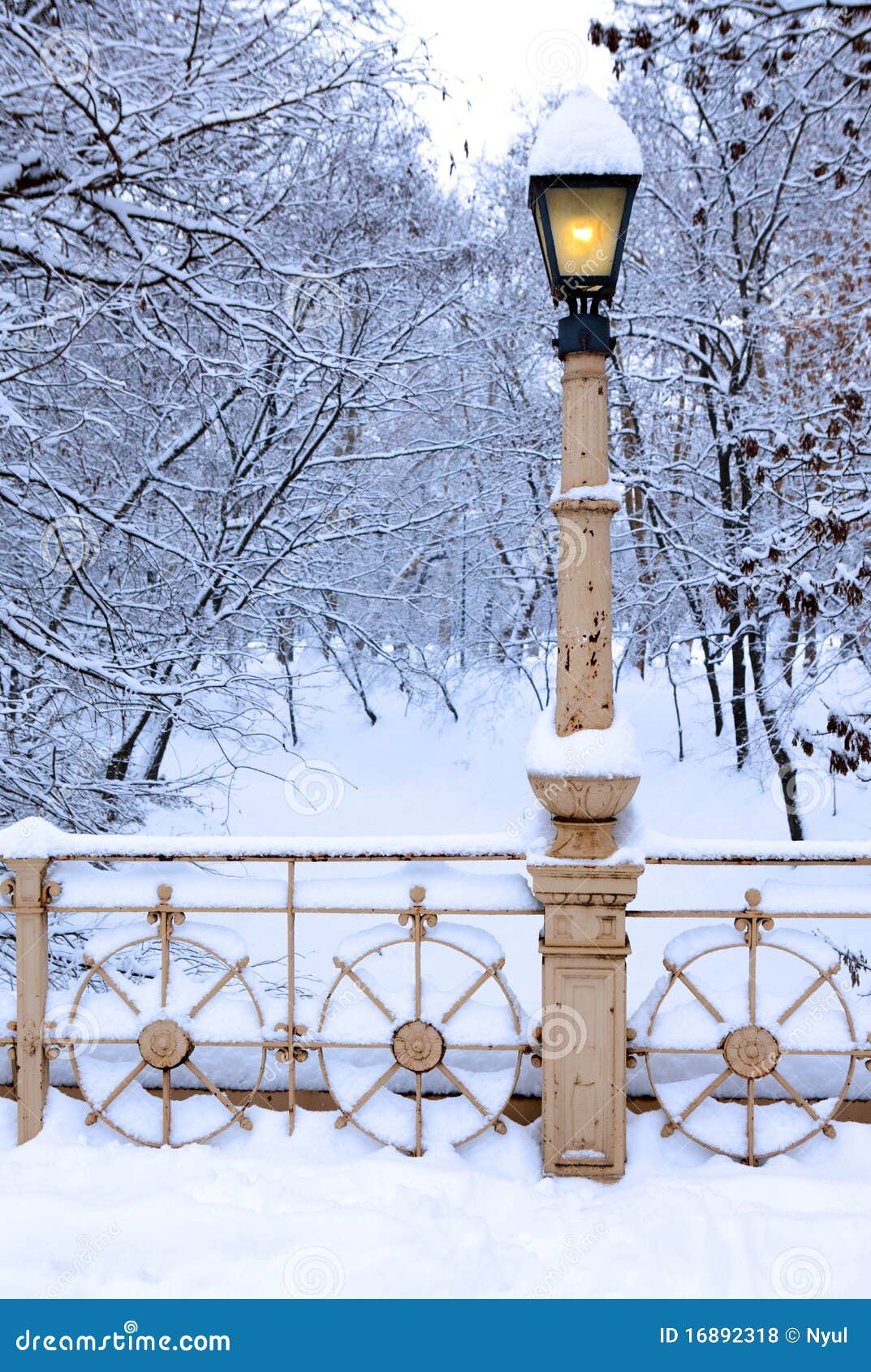 Lamp Post Covered by Snow in Park Stock Photo - Image of citypark ...
