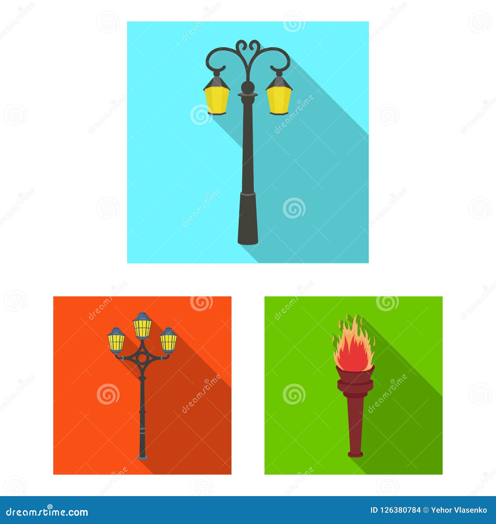 Lamp Post Flat Icons in Set Collection for Design. Lantern and Lighting ...