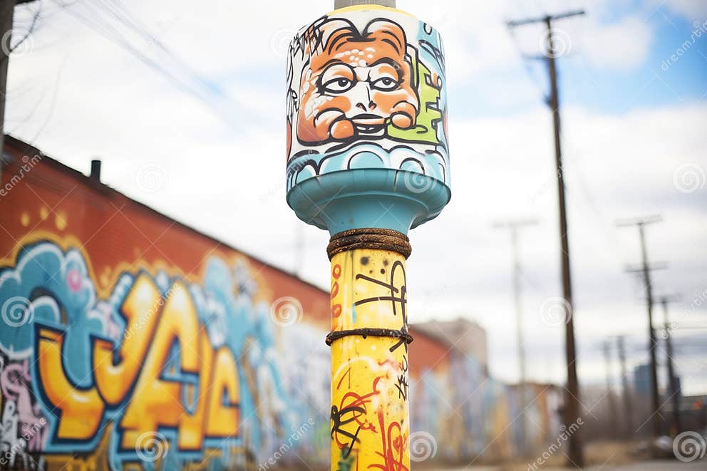 Lamp Post with Graffiti in Urban Setting Stock Image - Image of display ...