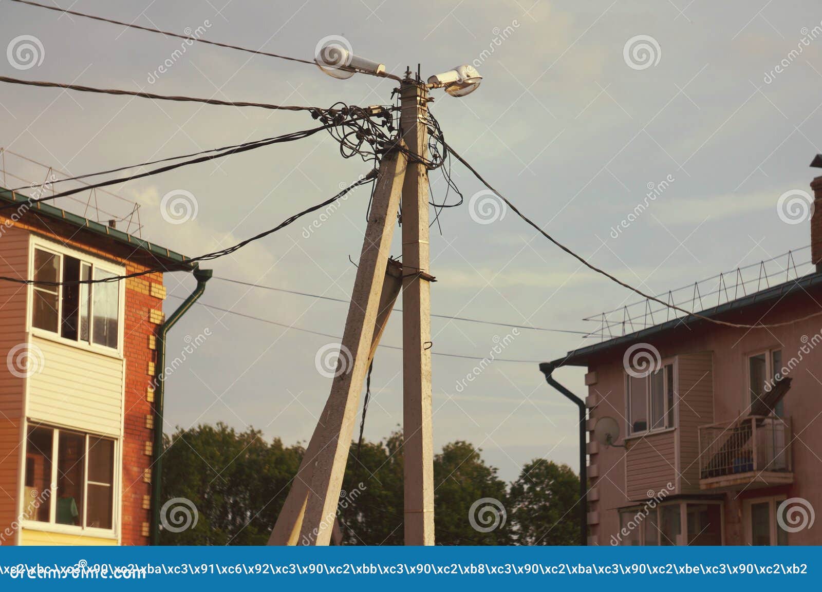 Lamp post stock image. Image of tower, wires, lamp, building - 173368237