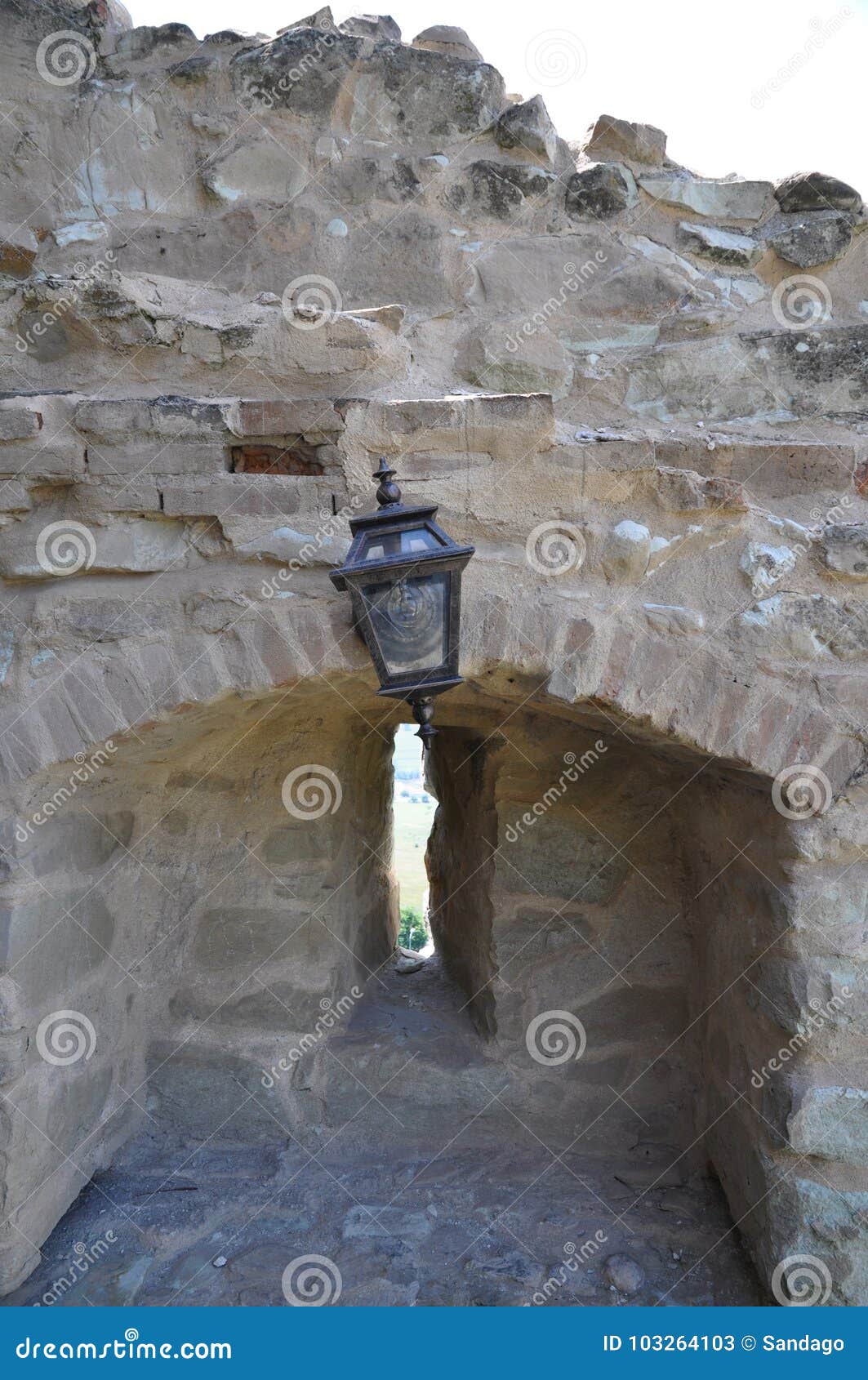 Lamp post on old wall stock image. Image of beautiful - 103264103