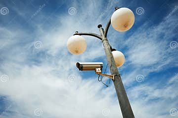 Lamp Post with Security Camera. Stock Photo - Image of industry, post ...
