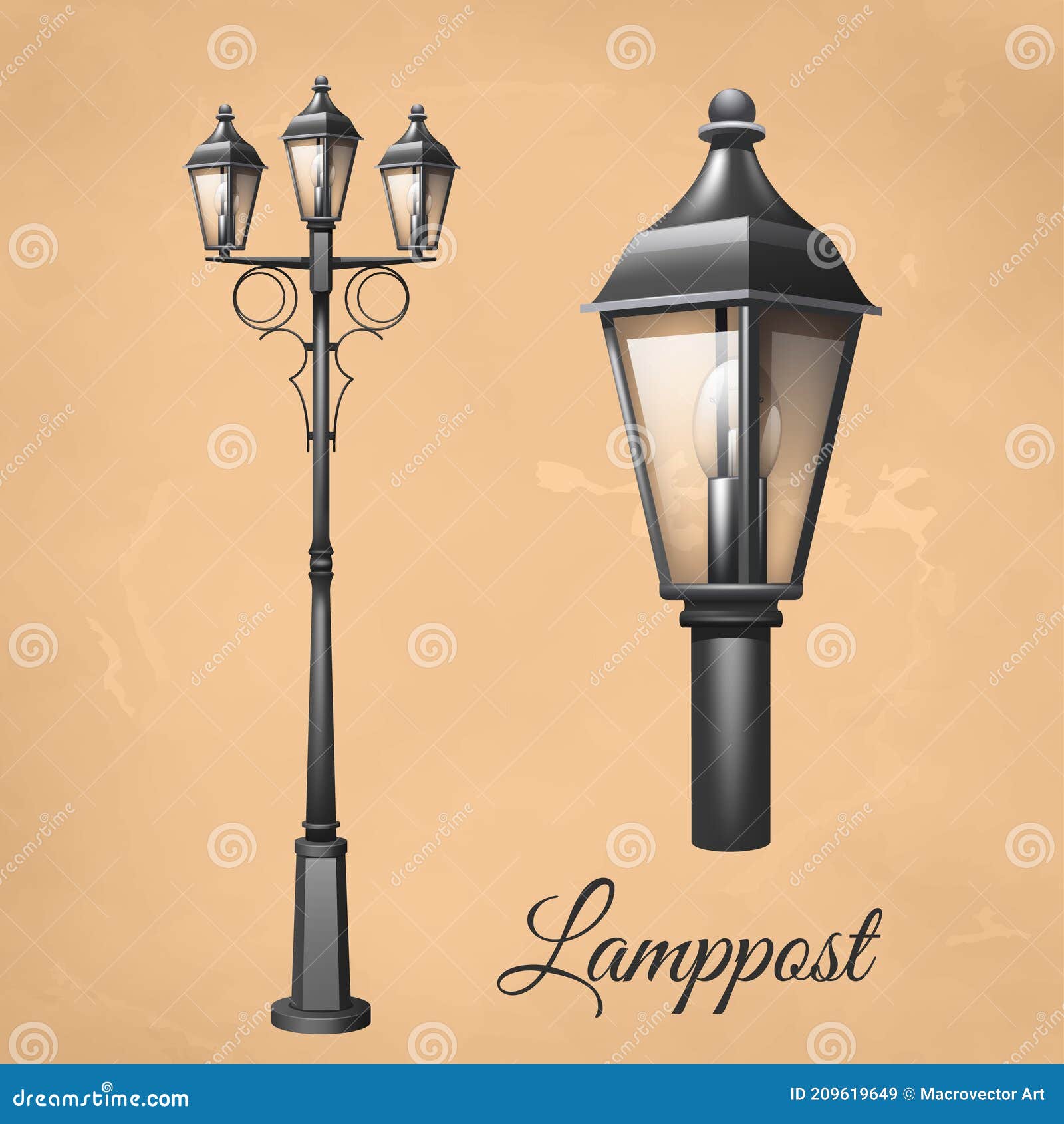 Lamp Post Set stock vector. Illustration of design, artistic - 209619649