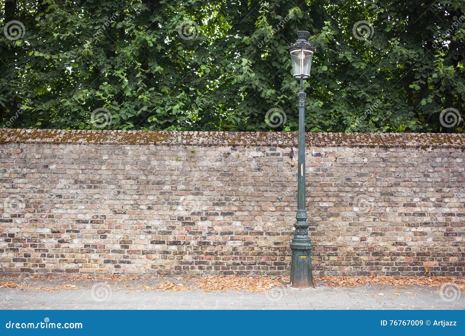 Lamp Post Street on Brick Wall Background Stock Image - Image of rusty ...