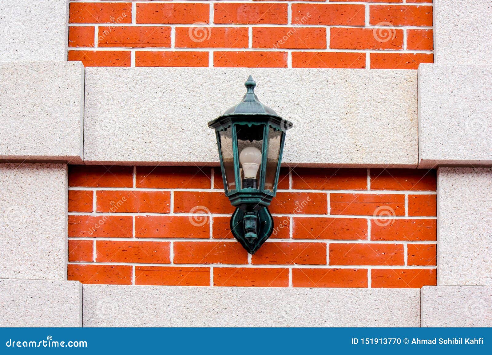 Lamp on red brick wall stock photo. Image of antique - 151913770